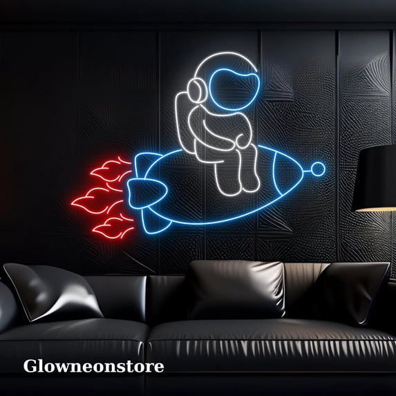 Glowneon Rocket Astronaut Neon Sign, Space Neon Light, Astronaut Wall ...