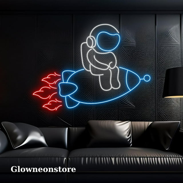 Glowneon Rocket Astronaut Neon Sign, Space Neon Light, Astronaut Wall ...