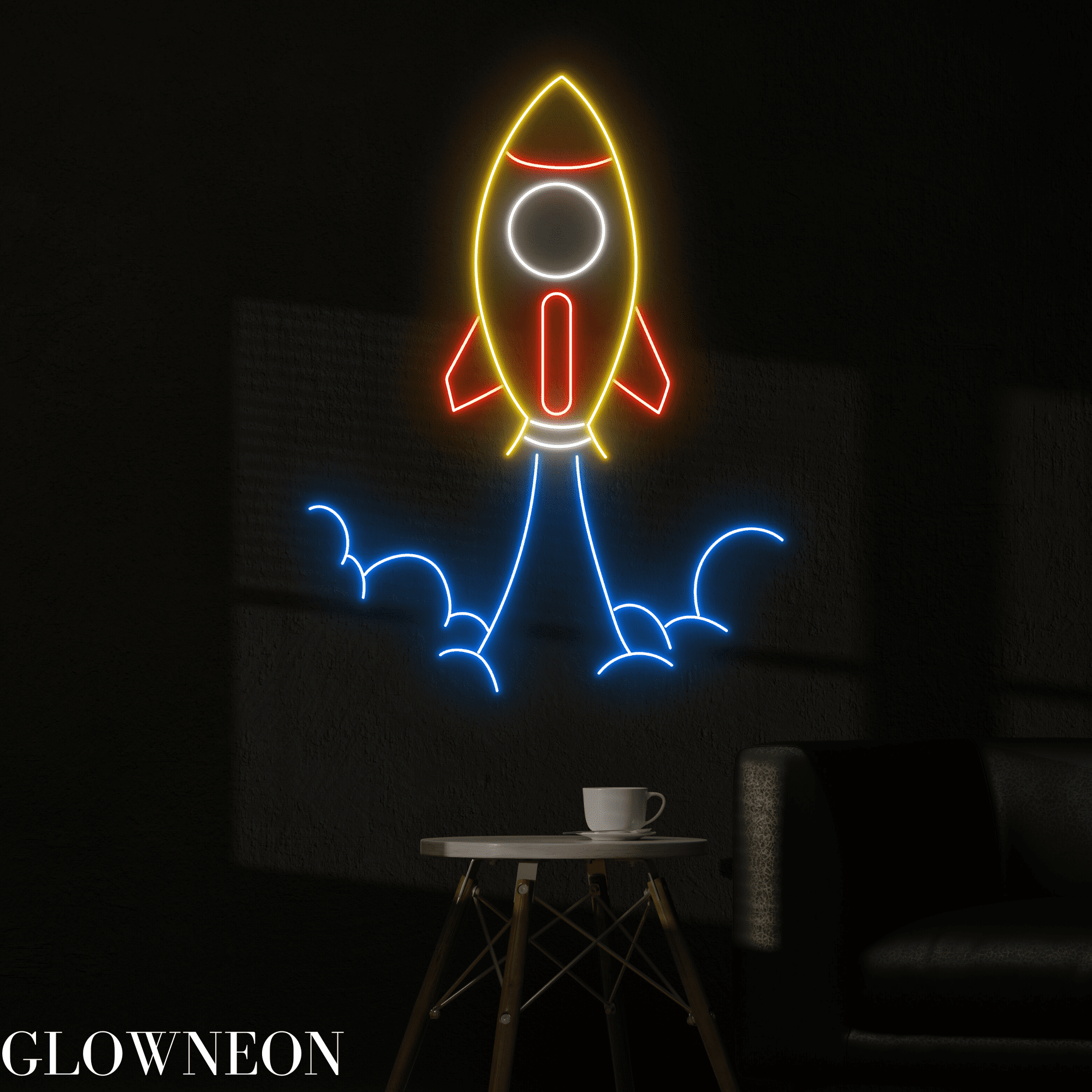 Glowneon Rocket Flying Neon Sign, Rocket Led Sign, Bedroom Wall Art ...