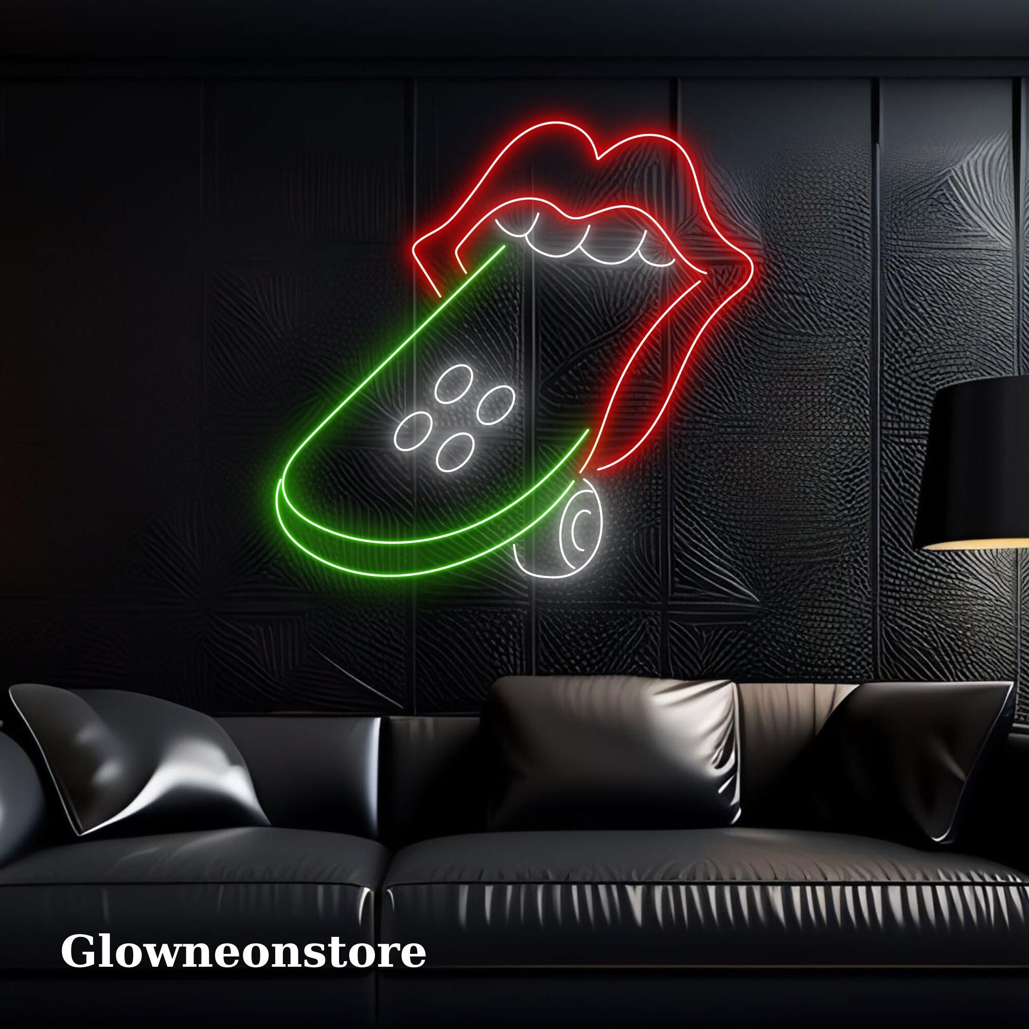 Glowneon Rolling Stone Skateboard Neon Sign, Mouth With Tongue ...