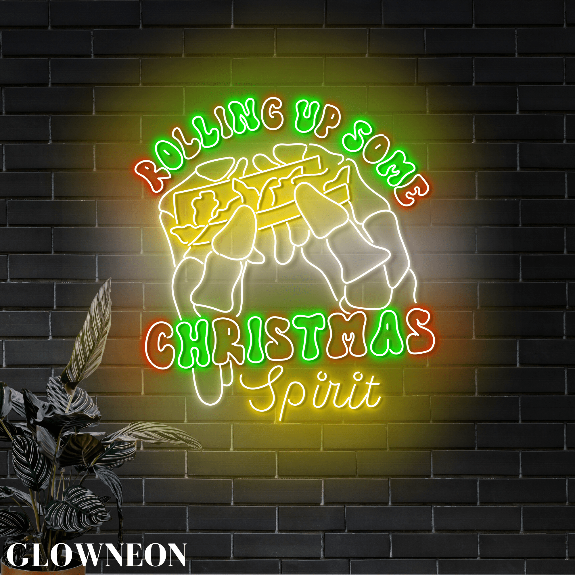 Glowneon Rolling Up Some Christmas Spirit Led Sign, Skeleton Xmas Art ...