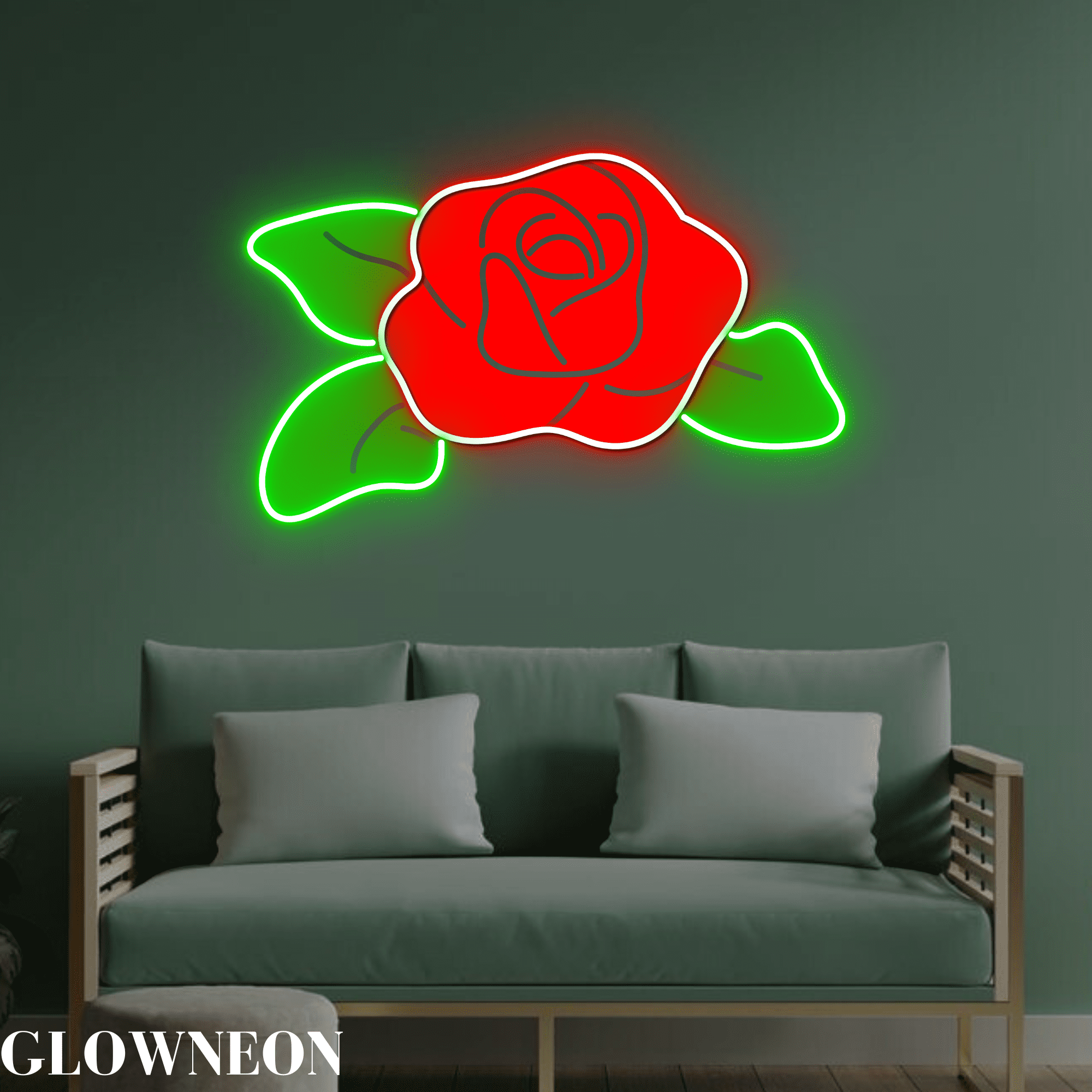 Glowneon Rose Neon Light For Home Bedroom Decor, Rose Flower Line Art ...