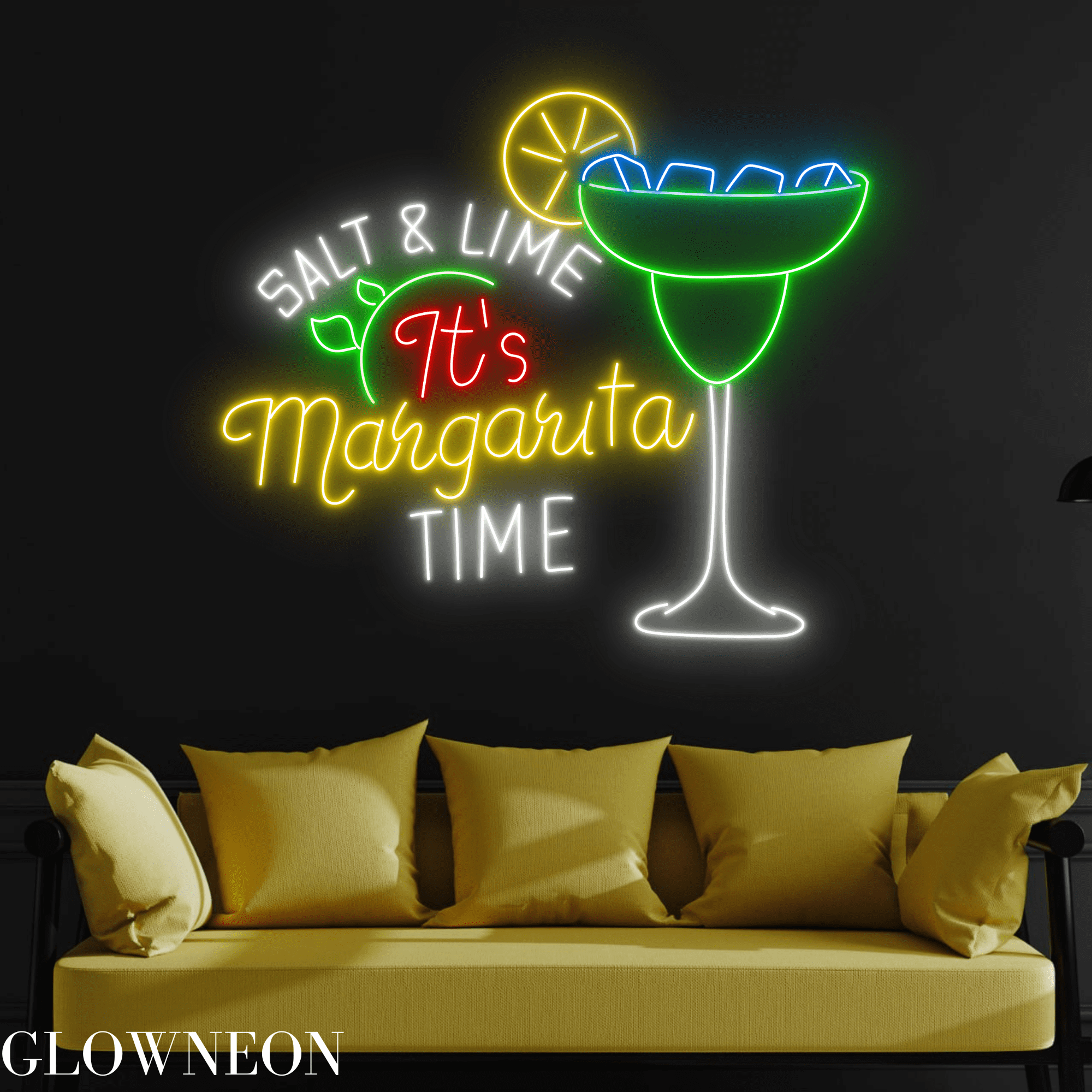 Glowneon Salt & Lime It's Margarita Time Neon Sign, Margarita Led Art ...