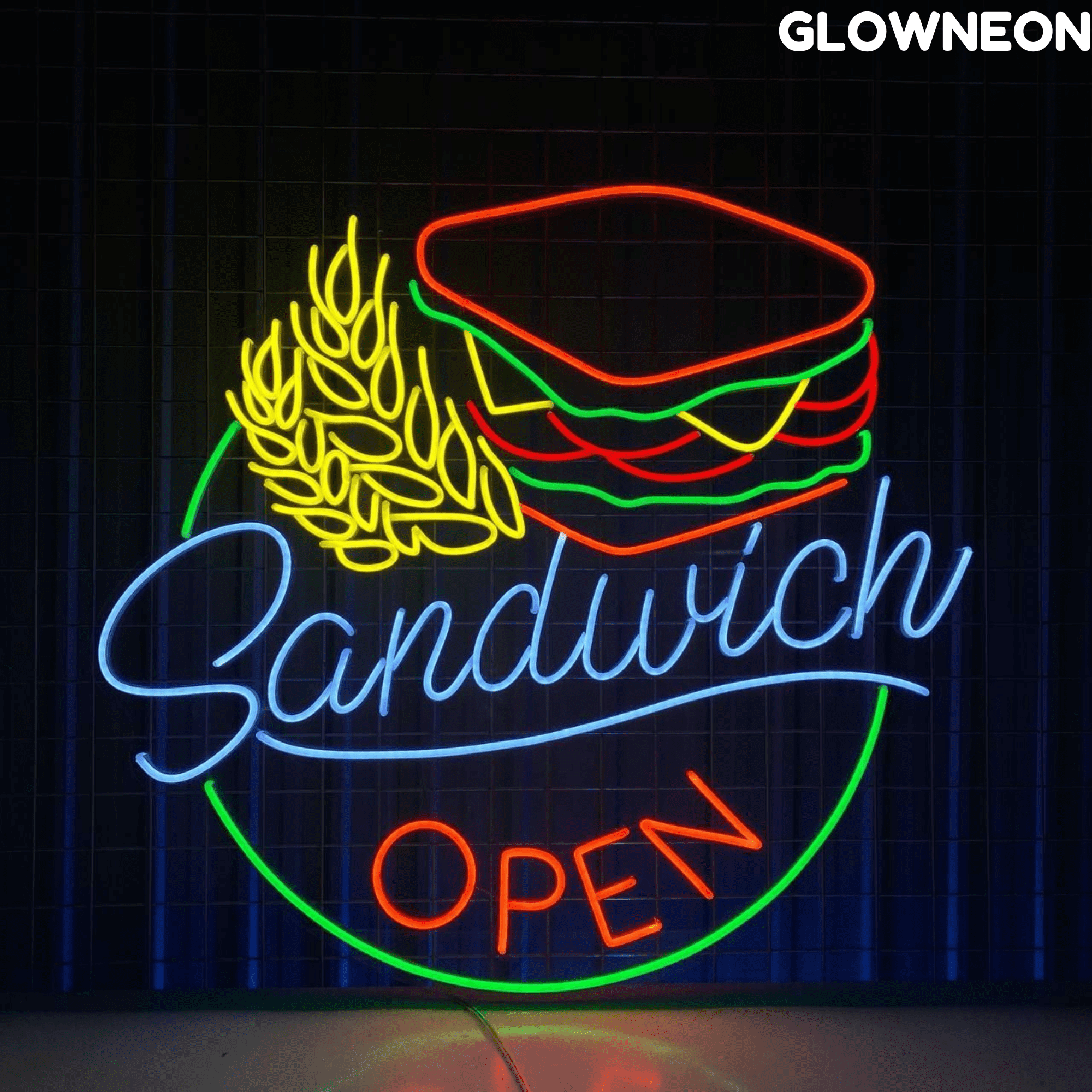 Glowneon Sandwich Open Neon Sign, Sandwich Bread Bakery Wall Led Sign ...