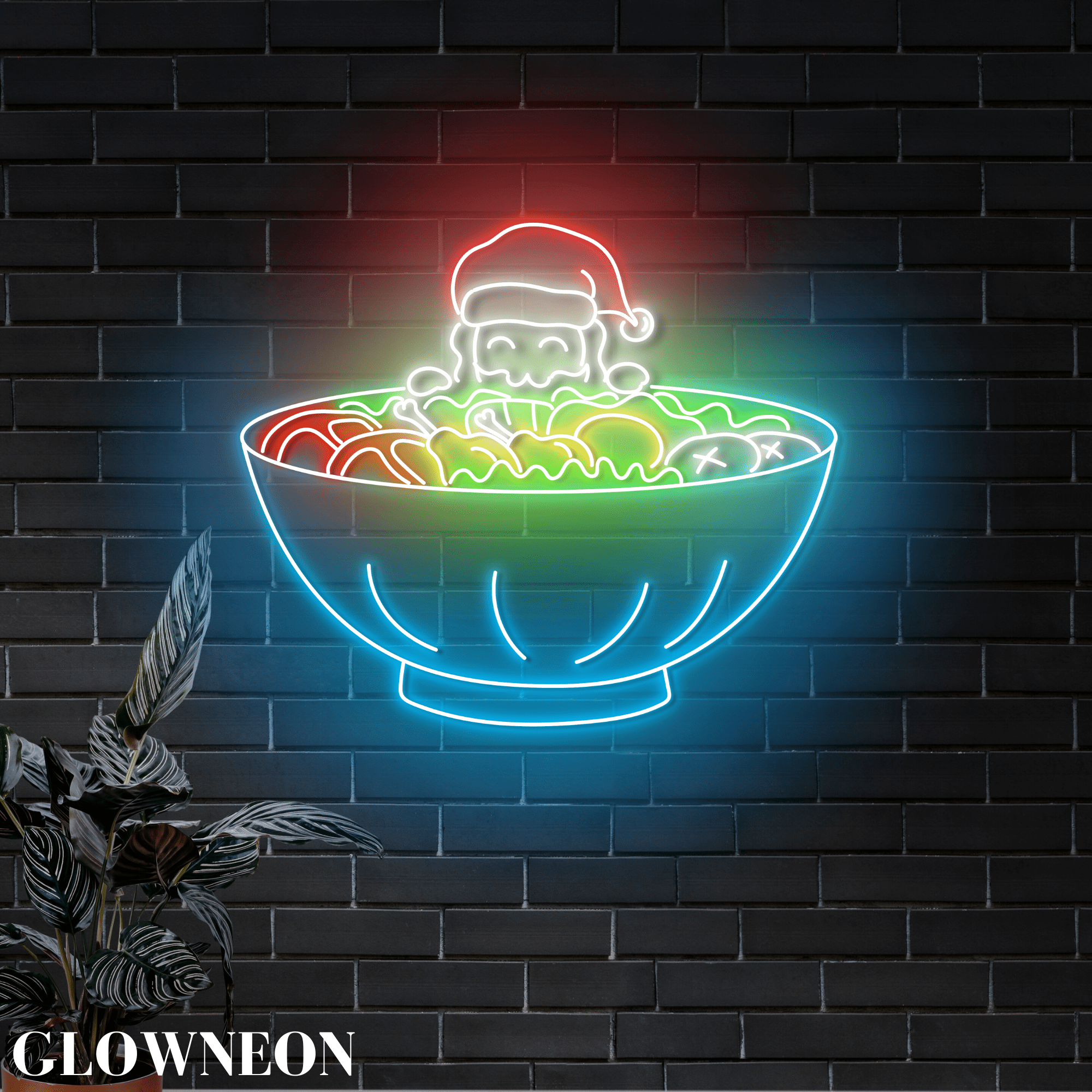 Glowneon Santa Bun Bo Neon Sign, Vietnamese Bun Bo Christmas Wall Art ...