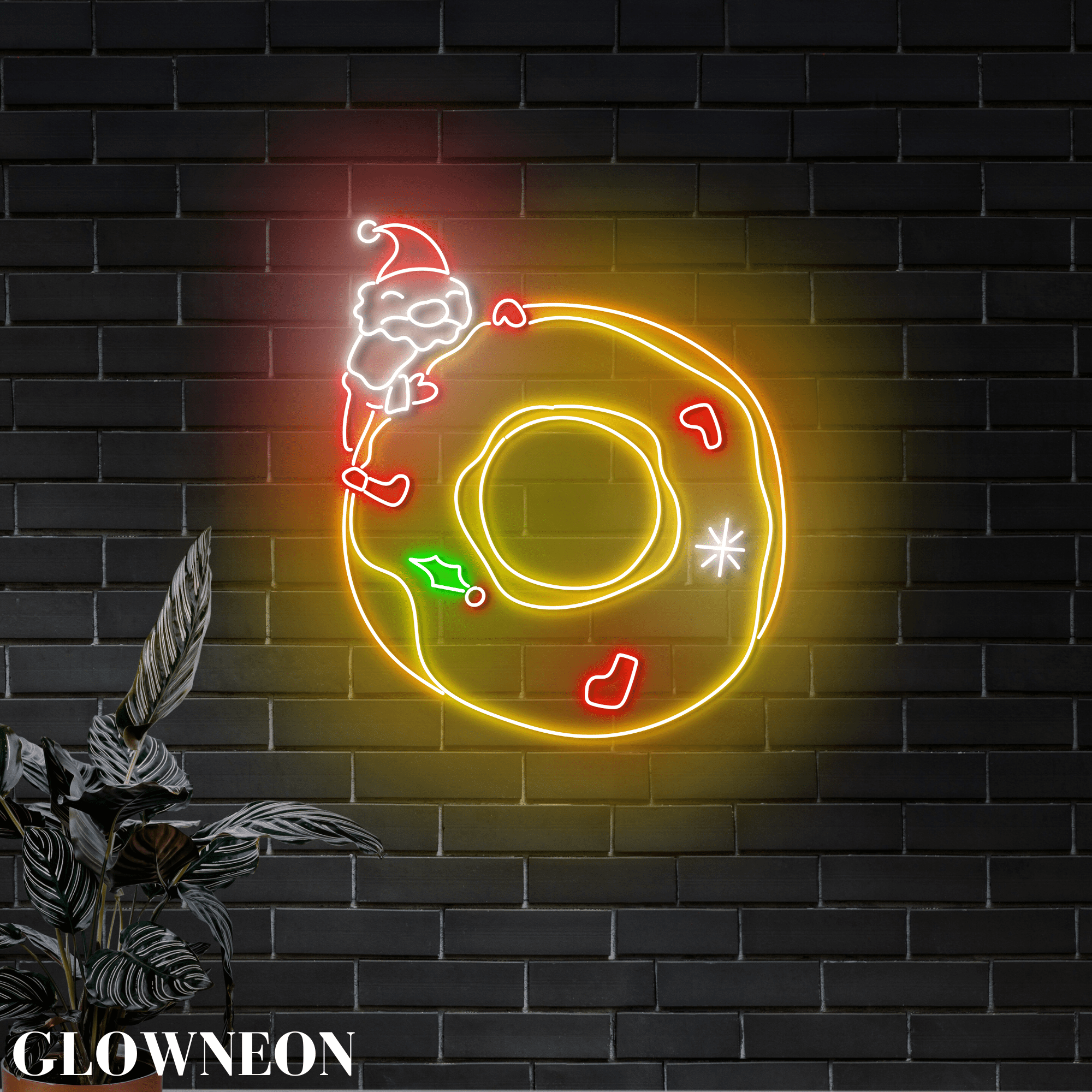 Glowneon Santa Donut Wall Led Light, Christmas Donut Shop Wall Decor ...