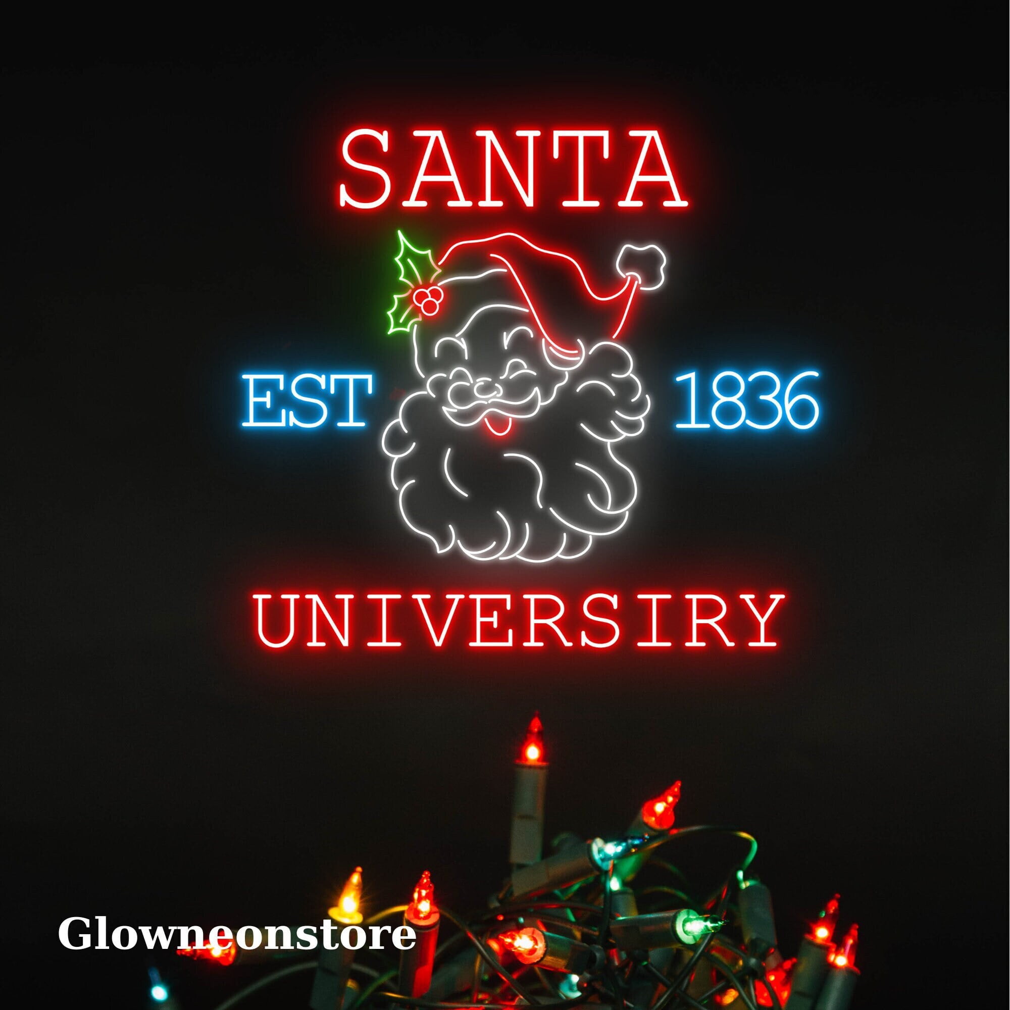 Glowneon Santa Est 1836 University Neon Sign, Custom Number Santa ...