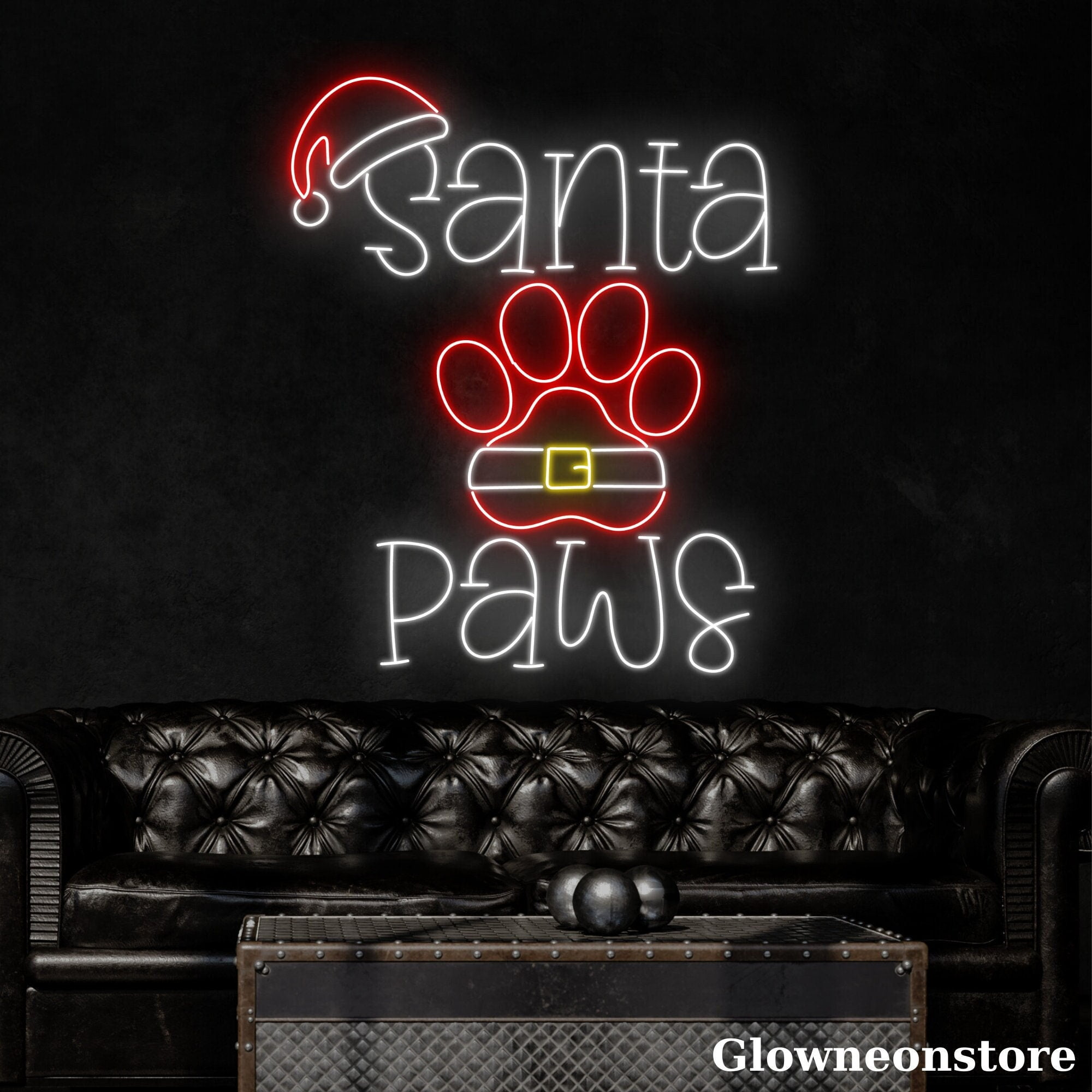 Glowneon Santa Paws Neon Sign, Santa Led Sign, Santa Hat Neon Led Sign ...