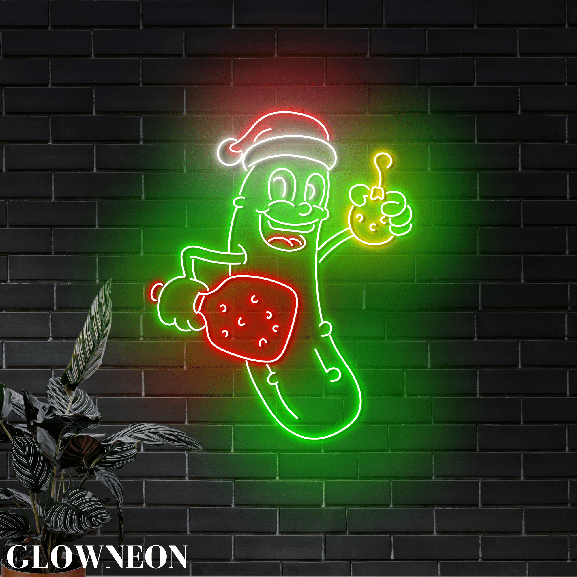 Glowneon Santa Pickle Pickleball Neon Sign, Pickleball Christmas Sign ...