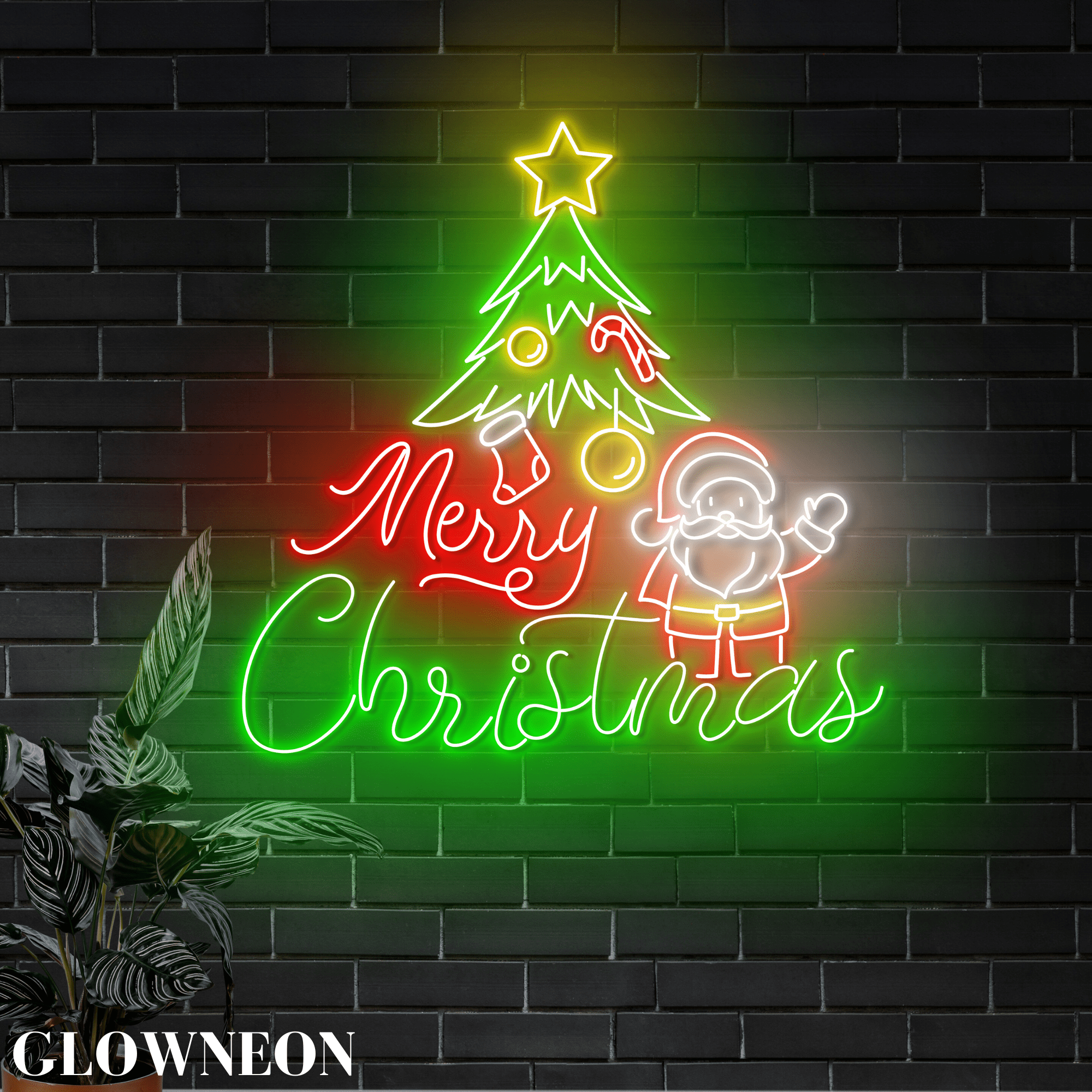 Glowneon Santa Pine Tree Neon Wall Decor, Christmas Tree Led Wall Art ...