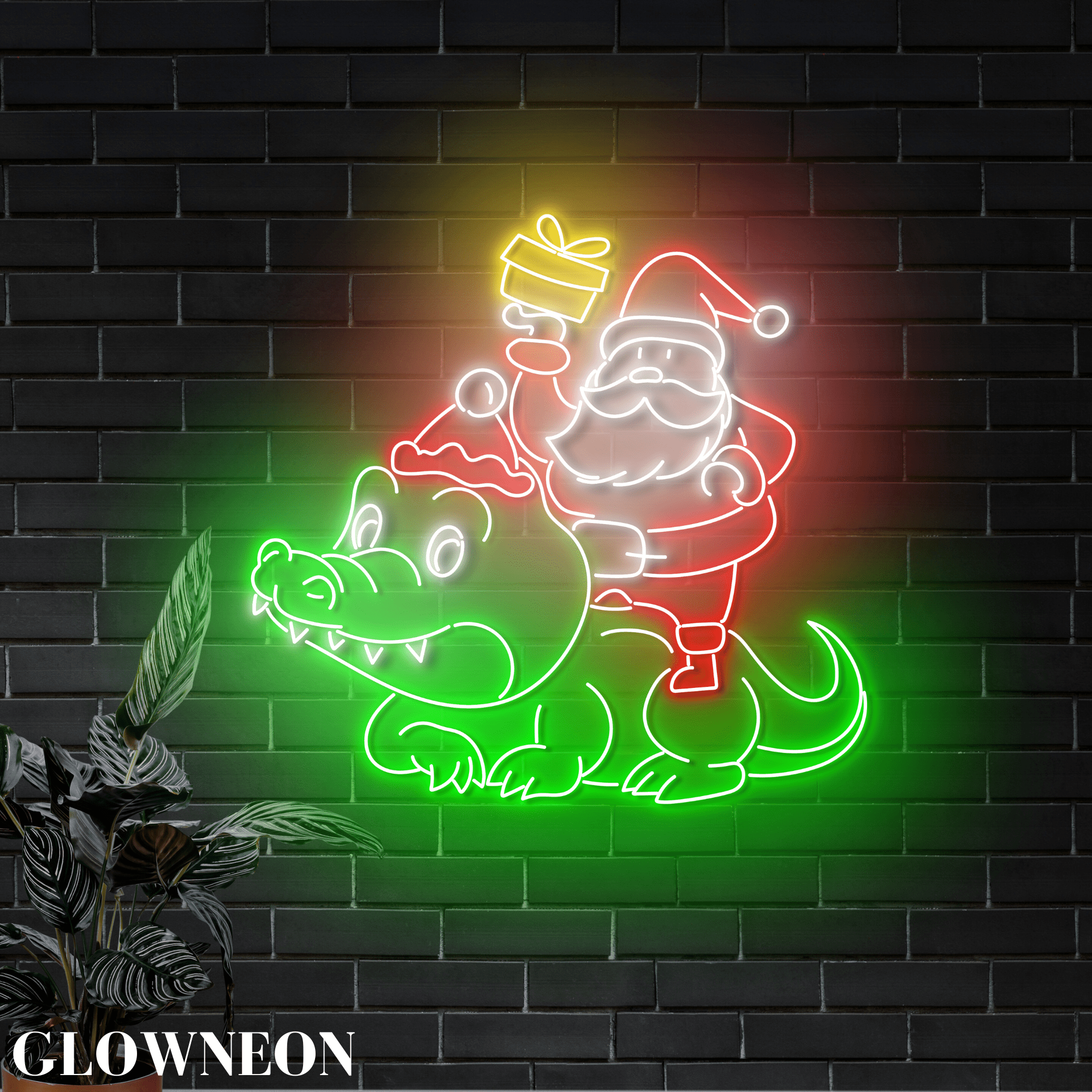Glowneon Santa Ride Crocodile Neon Sign, Christmas Night Led Wall Art ...