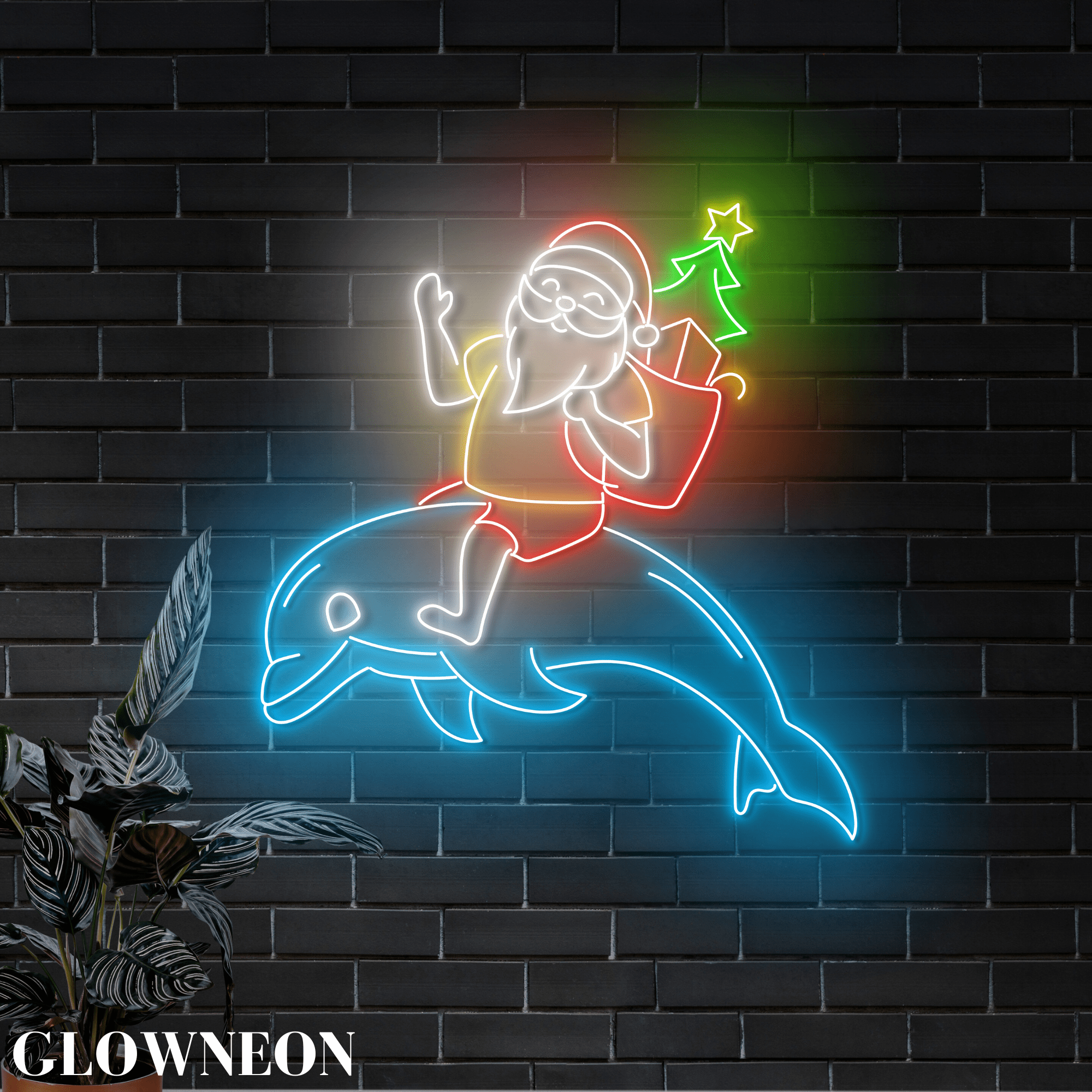 Glowneon Santa Ride Dolphin Led Sign, Christmas Holiday Neon Wall Art ...