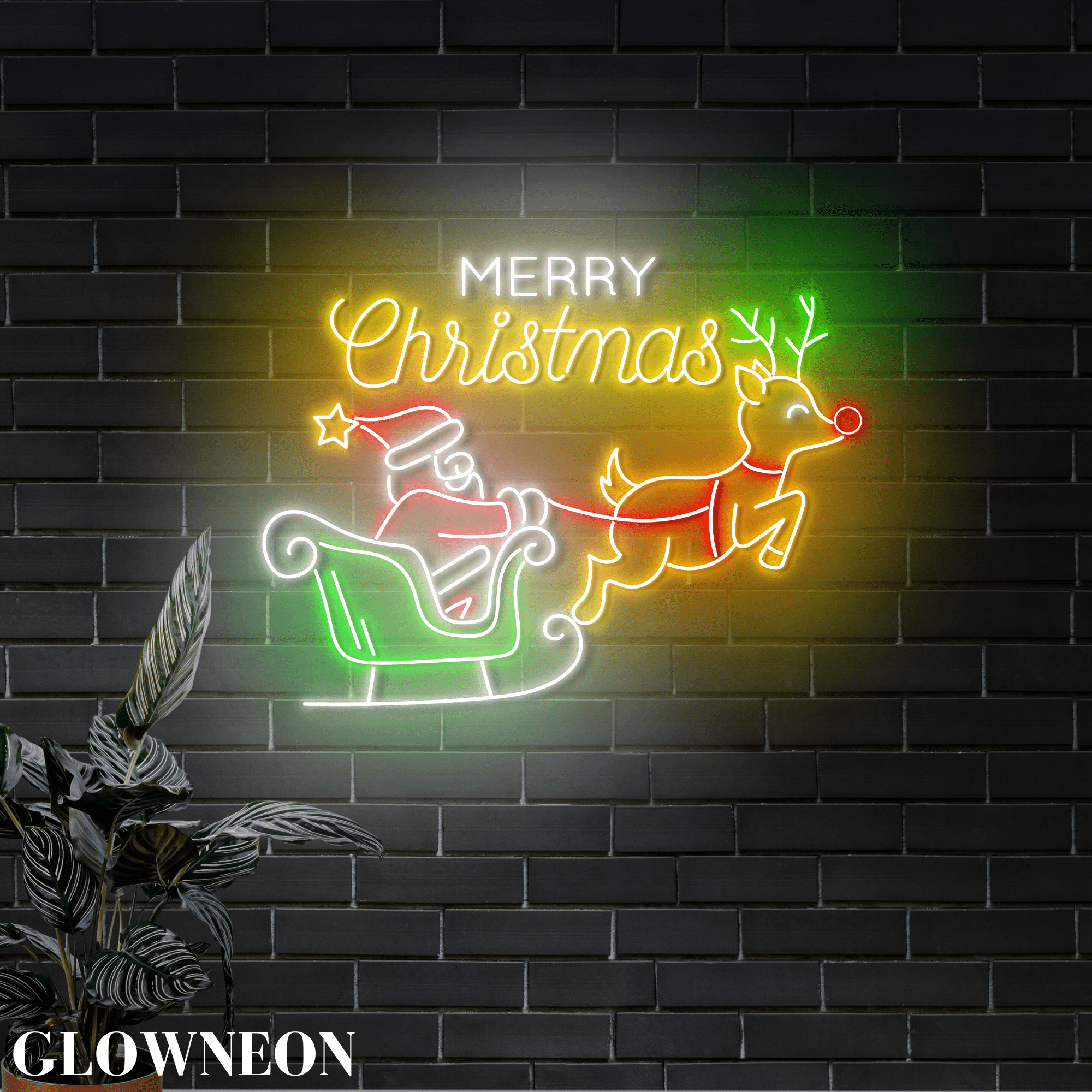 Glowneon Santa Ride Reindeer Neon Led Sign, Merry Christmas Wall Art ...