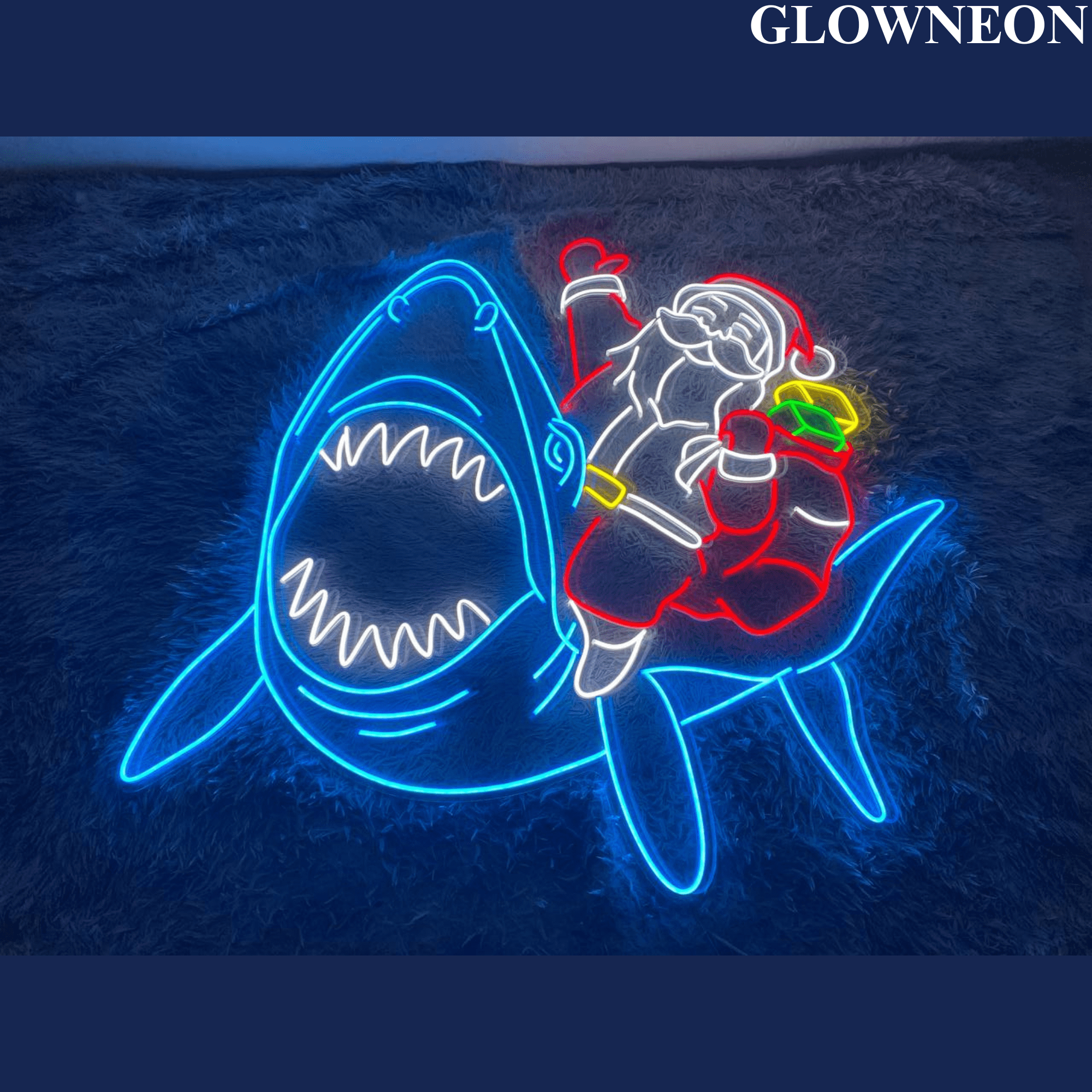 Glowneon Santa Ride Shark Neon Sign, Santa Led Sign, Christmas Decor ...