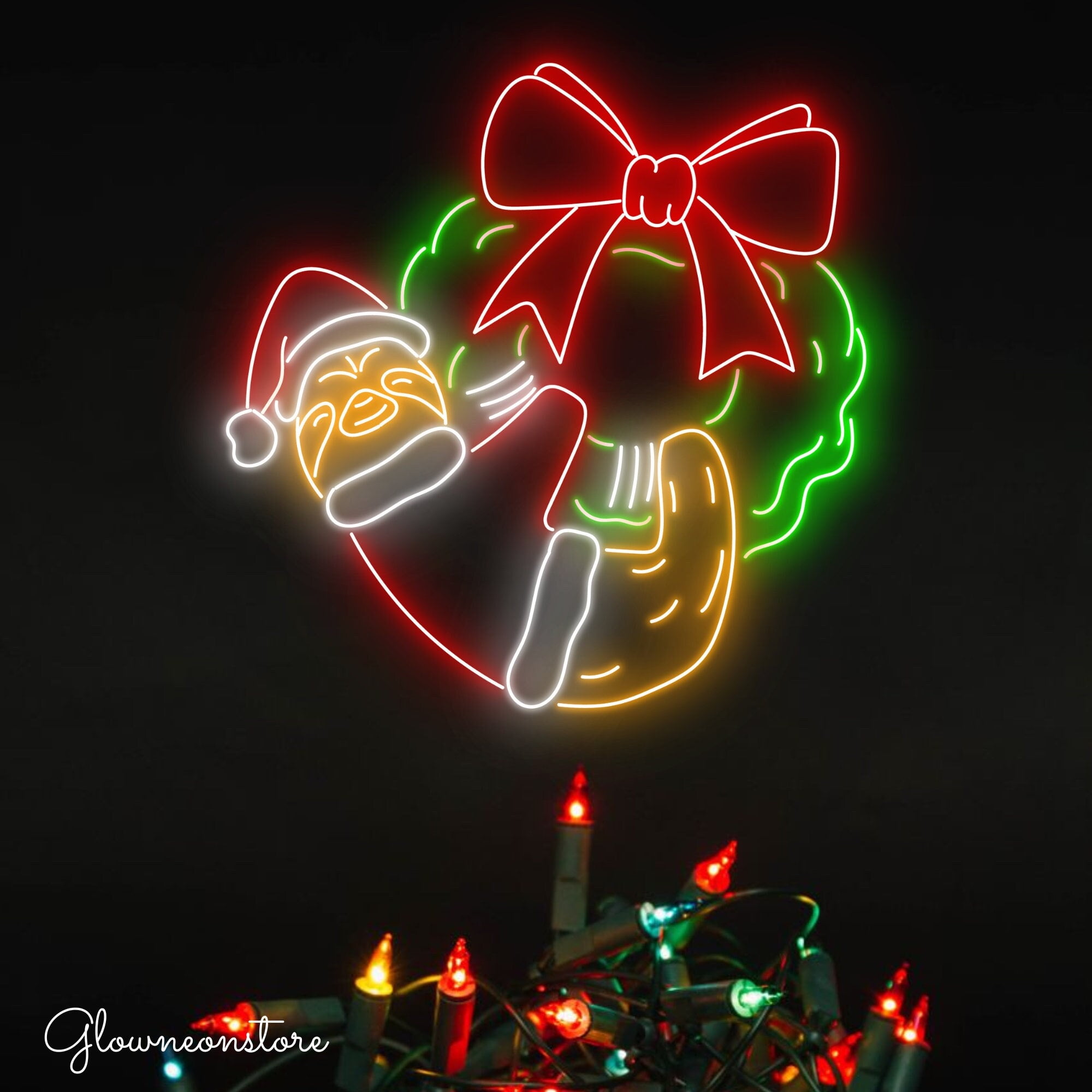 Glowneon Santa Sloths Hug Wreath Neon Sign, Sloth Christmas LED Sign ...