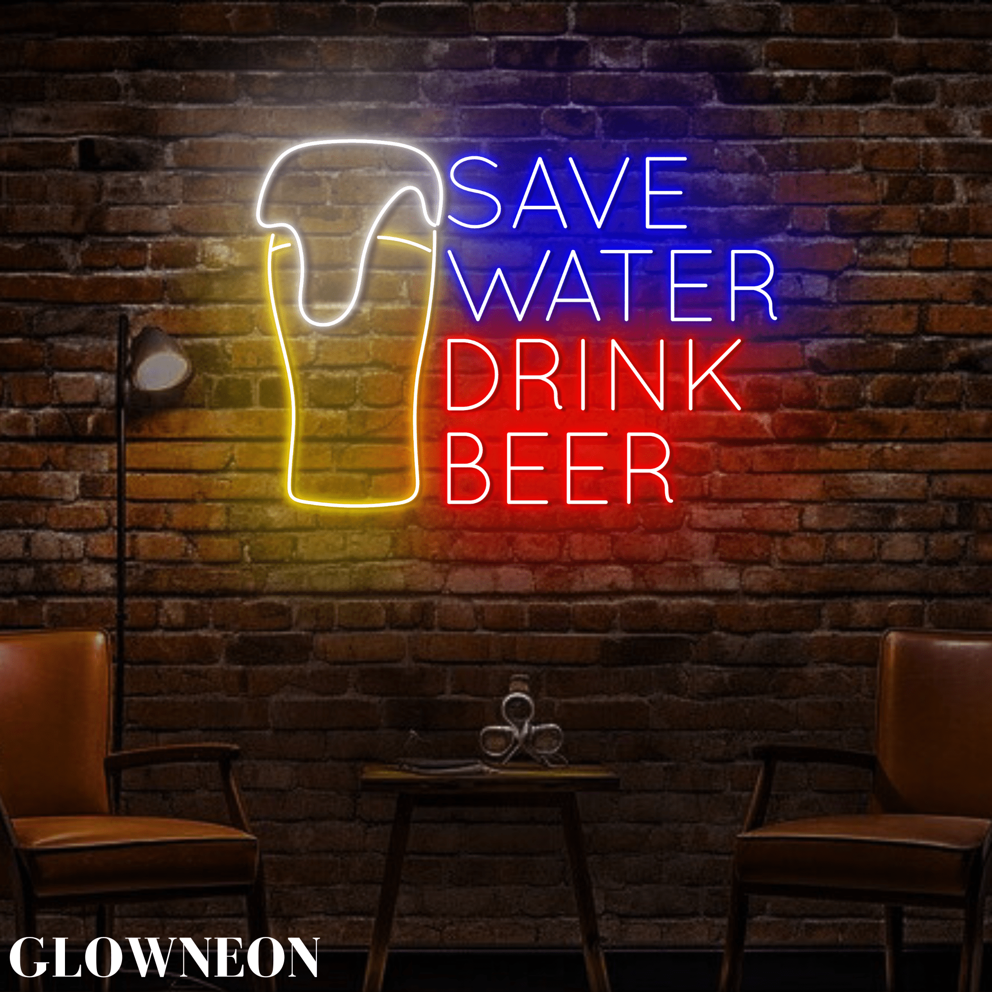 Glowneon Save Water Drink Beer Led Light, Bar Pub Wall Art, Bar Decor ...