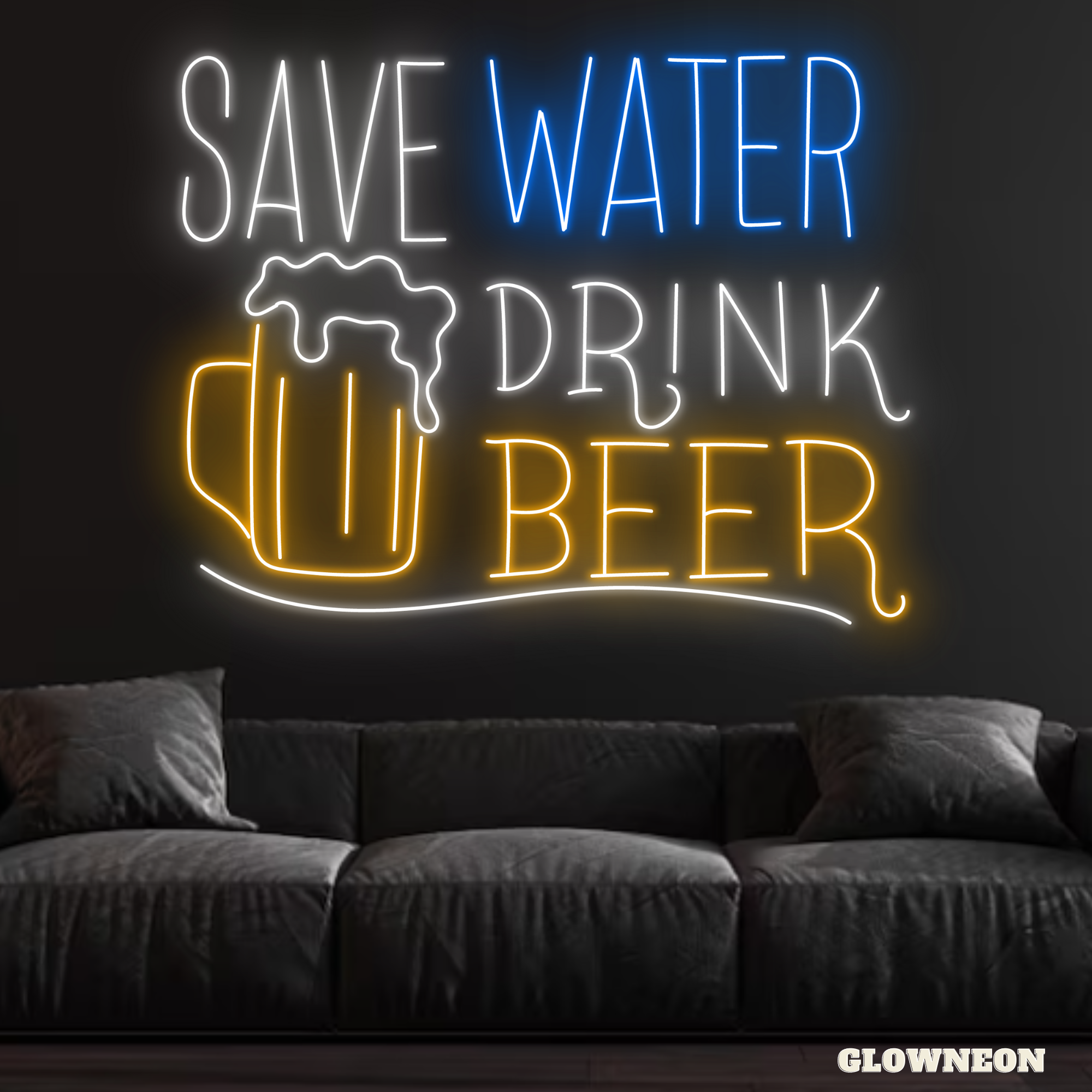 Glowneon Save Water Drink Beer Neon Sign, Bar Wall Art, Bar LED Sign ...