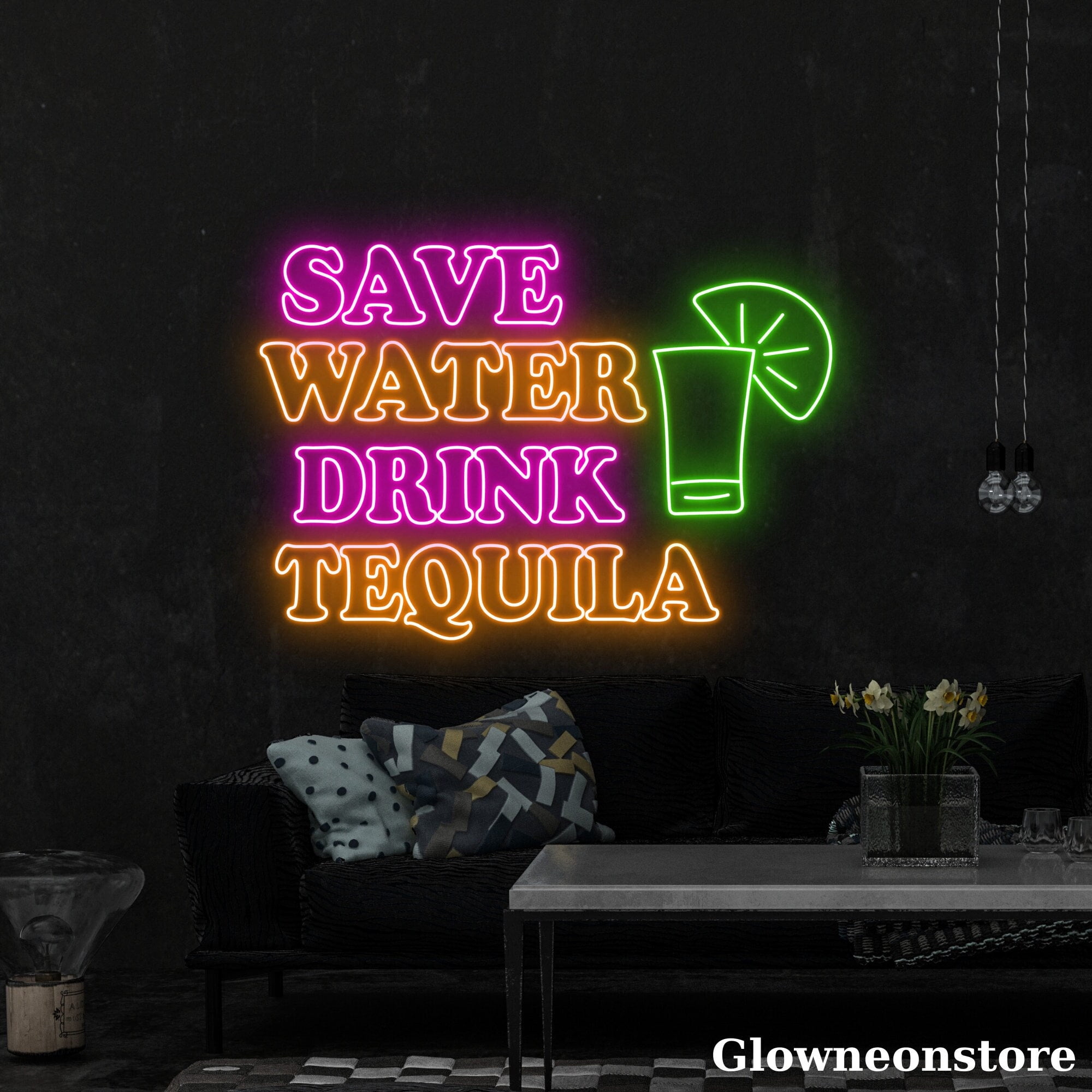 Glowneon Save Water Drink Tequila Neon Sign, Open Welcome Sign, Bar Pub ...
