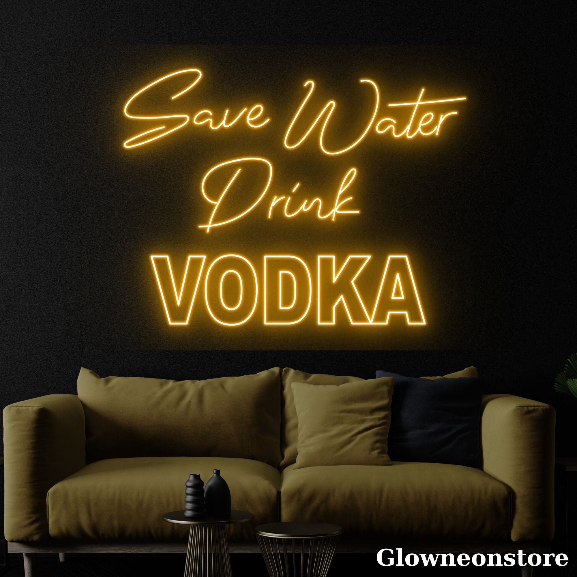 Glowneon Save Water Drink Vodka Neon Sign, Vodka Led Sign, Cocktail Bar ...