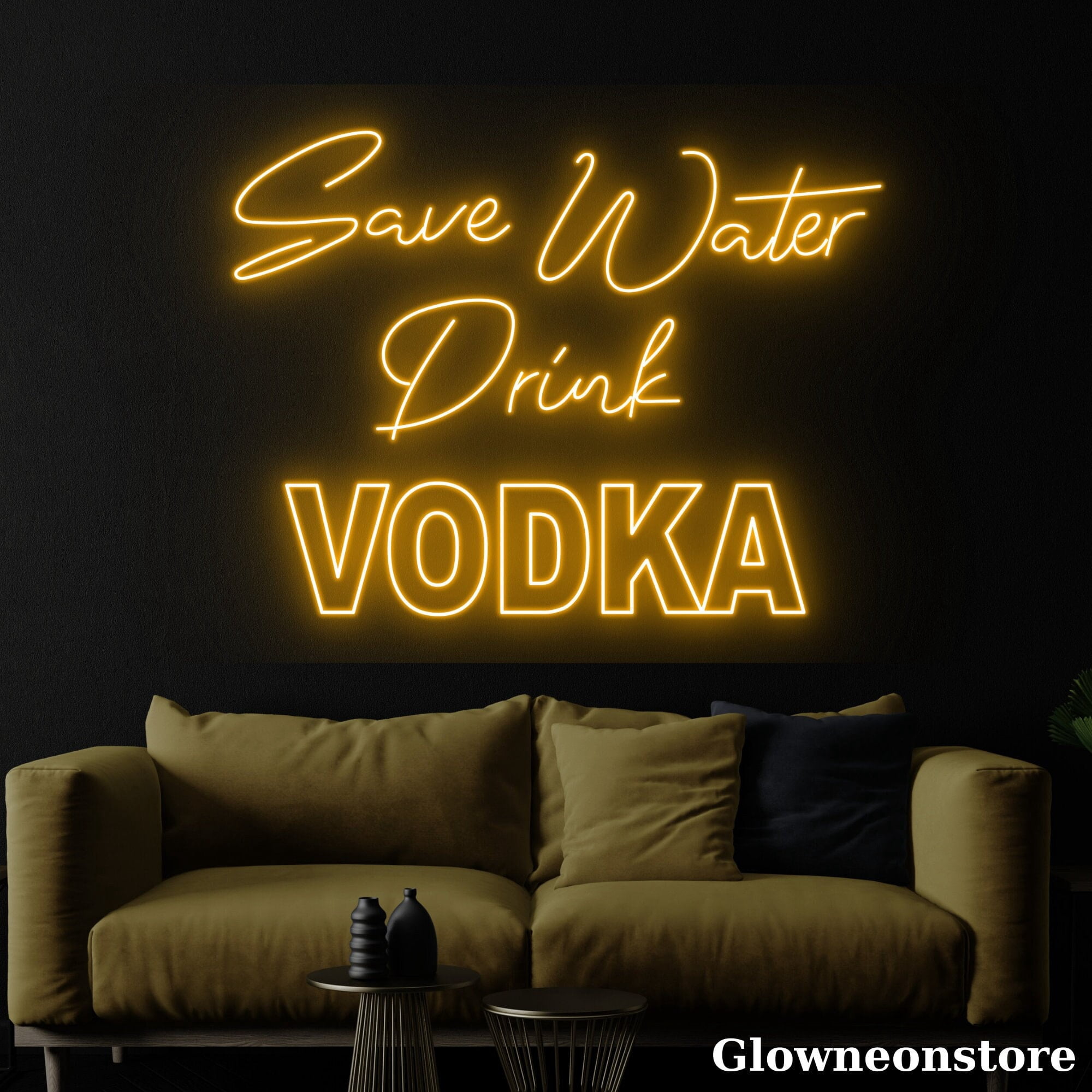 Glowneon Save Water Drink Vodka Neon Sign, Vodka Led Sign, Cocktail Bar ...