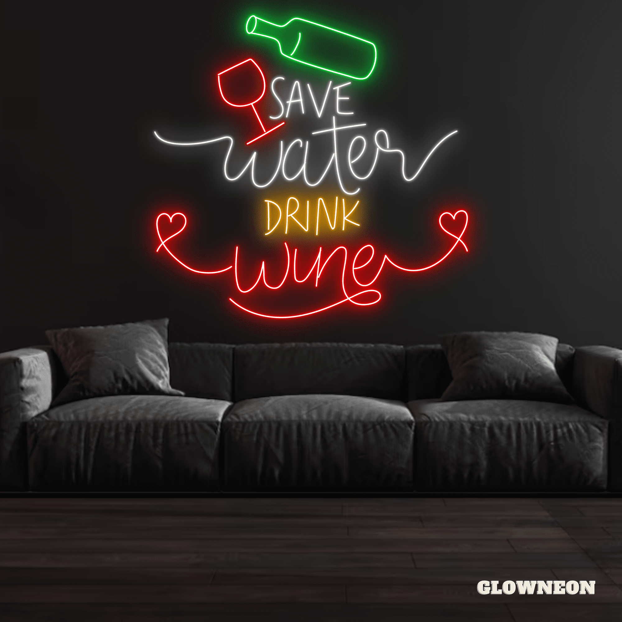 Glowneon Save Water Drink Wine Neon Sign, Bar Decor, Bar Neon Sign ...