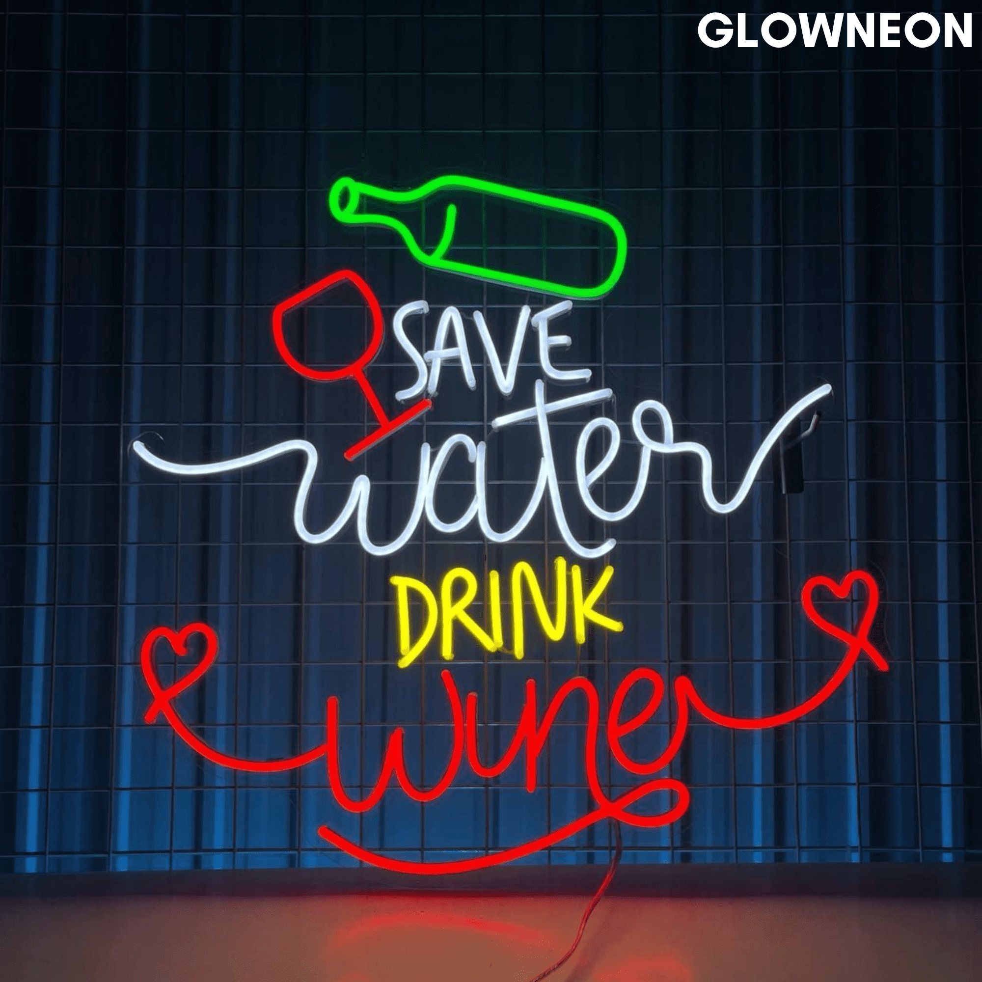 Glowneon Save Water Drink Wine Neon Sign, Wine Led Sign, Bar Pub Sign ...