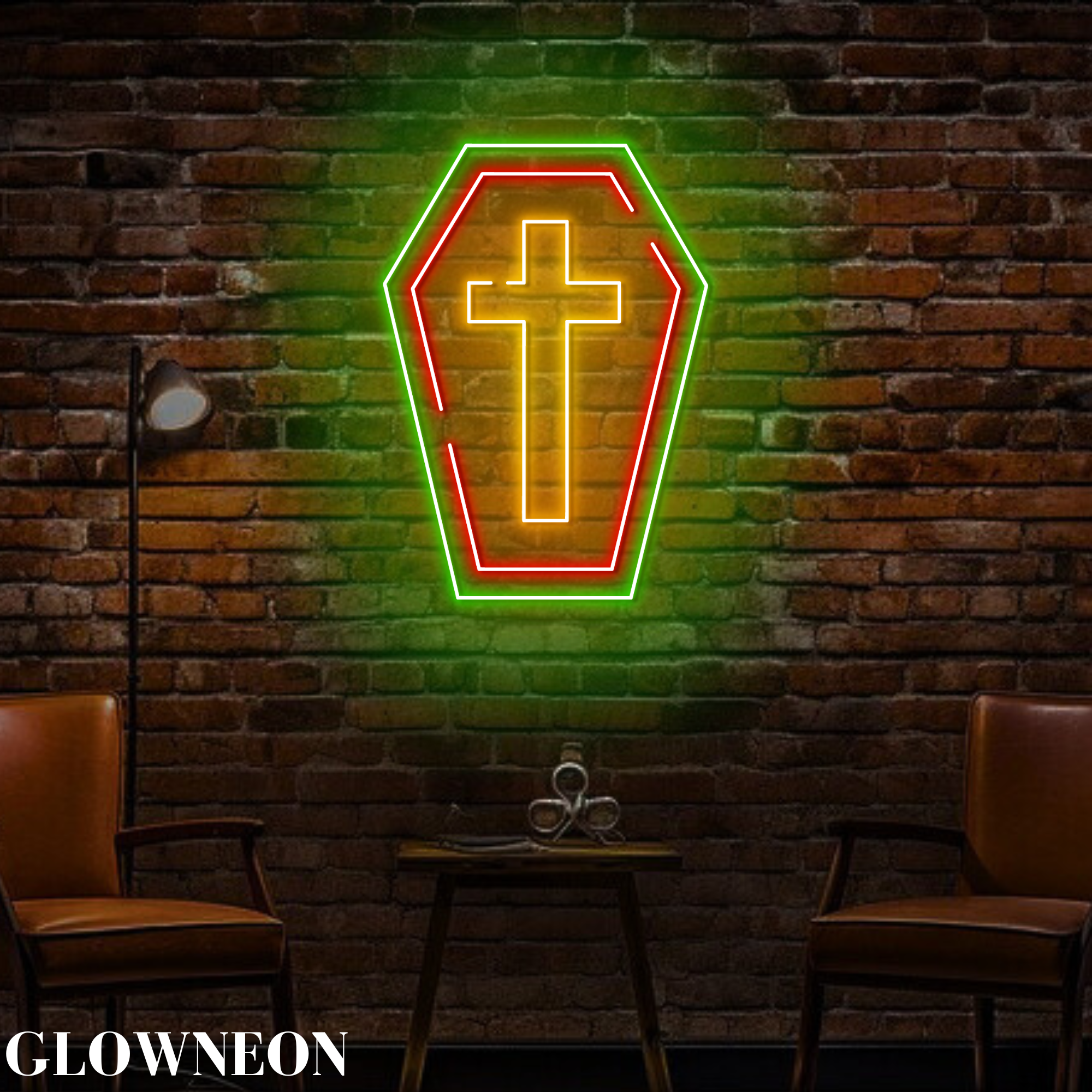 Glowneon Scary Coffin Wall Led Sign, Cross Coffin Halloween Wall Art ...