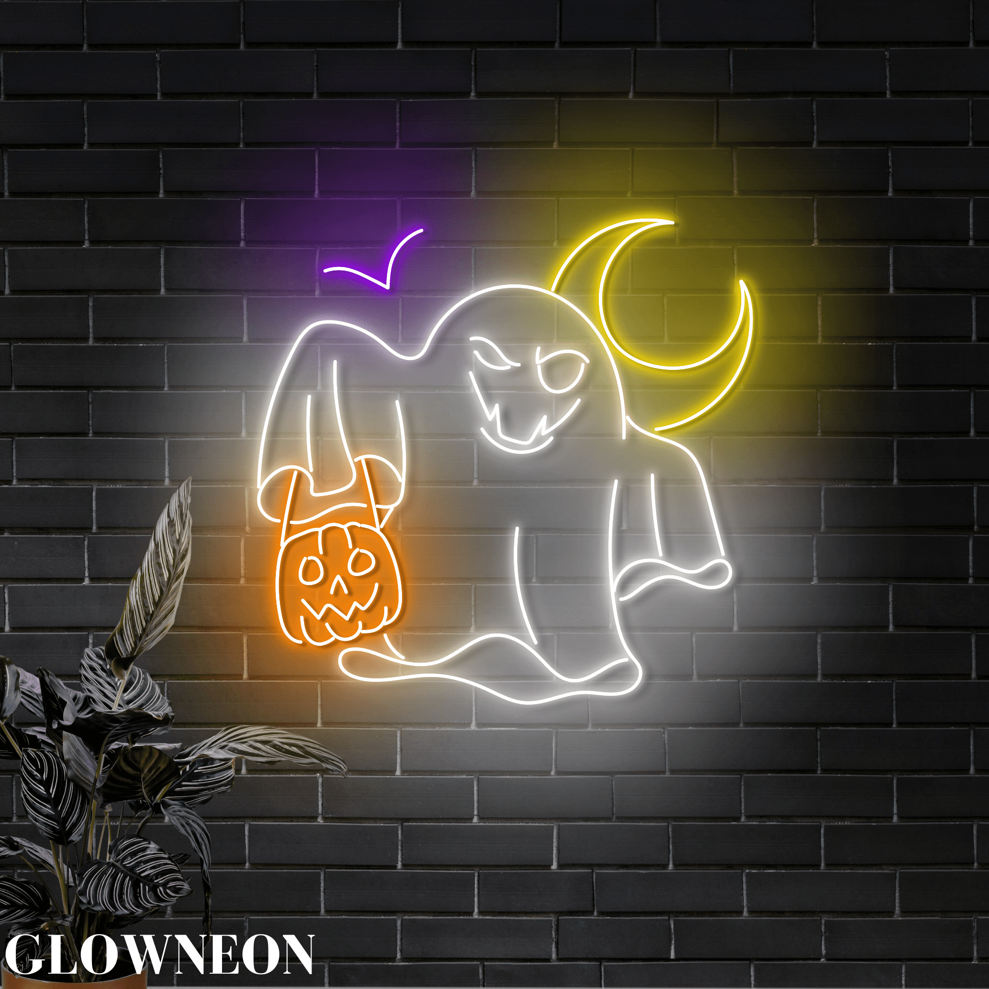 Glowneon Scary Ghost Pumpkin Neon Sign For Halloween Party Wall Decor ...