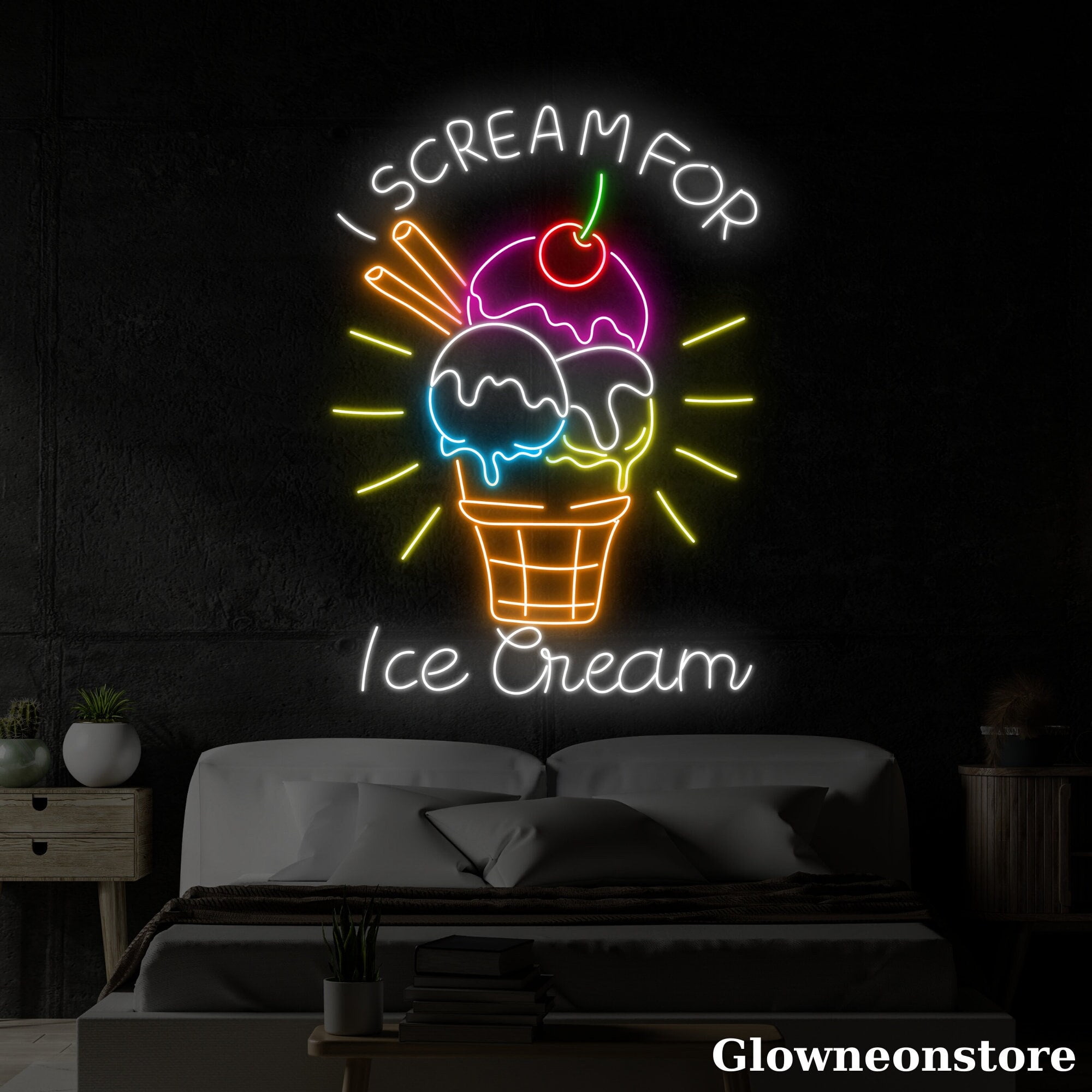 Glowneon Scream For Ice Cream Neon Sign, Ice Cream Led Sign, Ice Cream ...