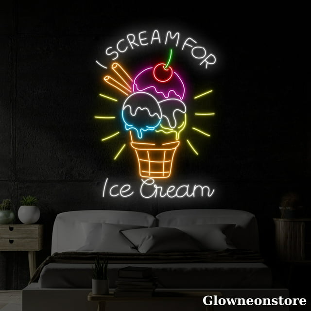 Glowneon Scream For Ice Cream Neon Sign, Ice Cream Led Sign, Ice Cream ...