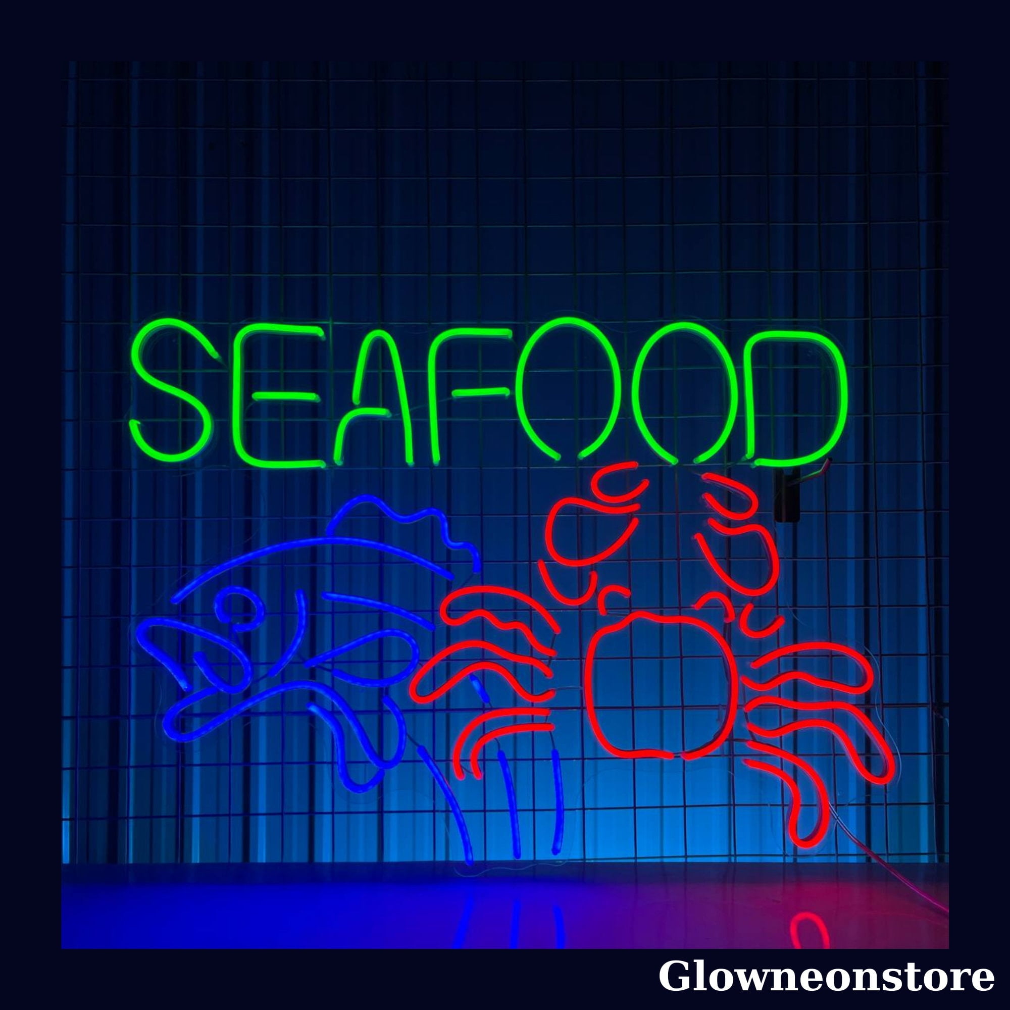 Glowneon Seafood Neon Sign, Crab and Fish Led Sign, Welcome Open ...