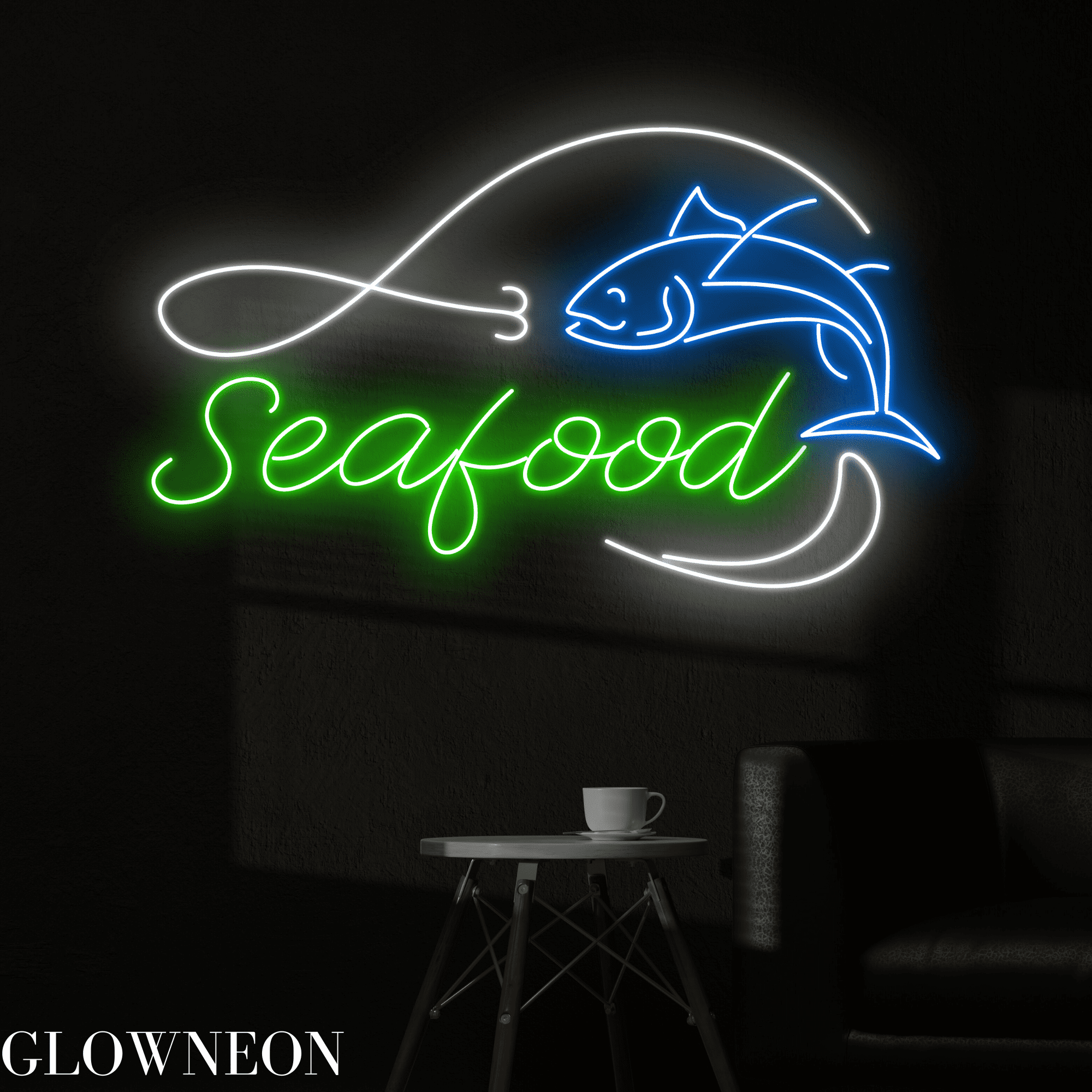 Glowneon Seafood Neon Sign, Seafood Restaurant Led Sign, Fishing Art ...