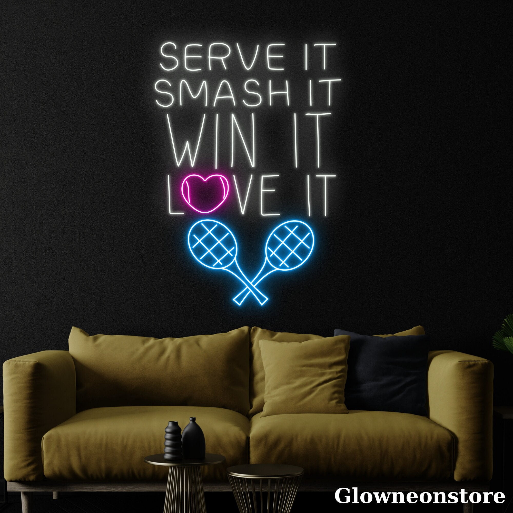 Glowneon Serve It Smash It Win It Love It Neon Sign, Tennis Led Sign ...
