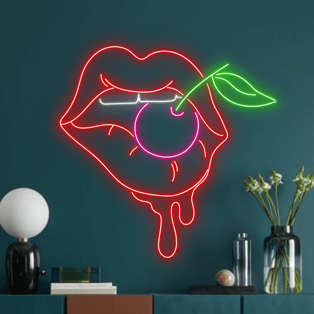 Glowneon Sexy Lips Cherry Neon Signs Abstract Wall Art Lights Decor
