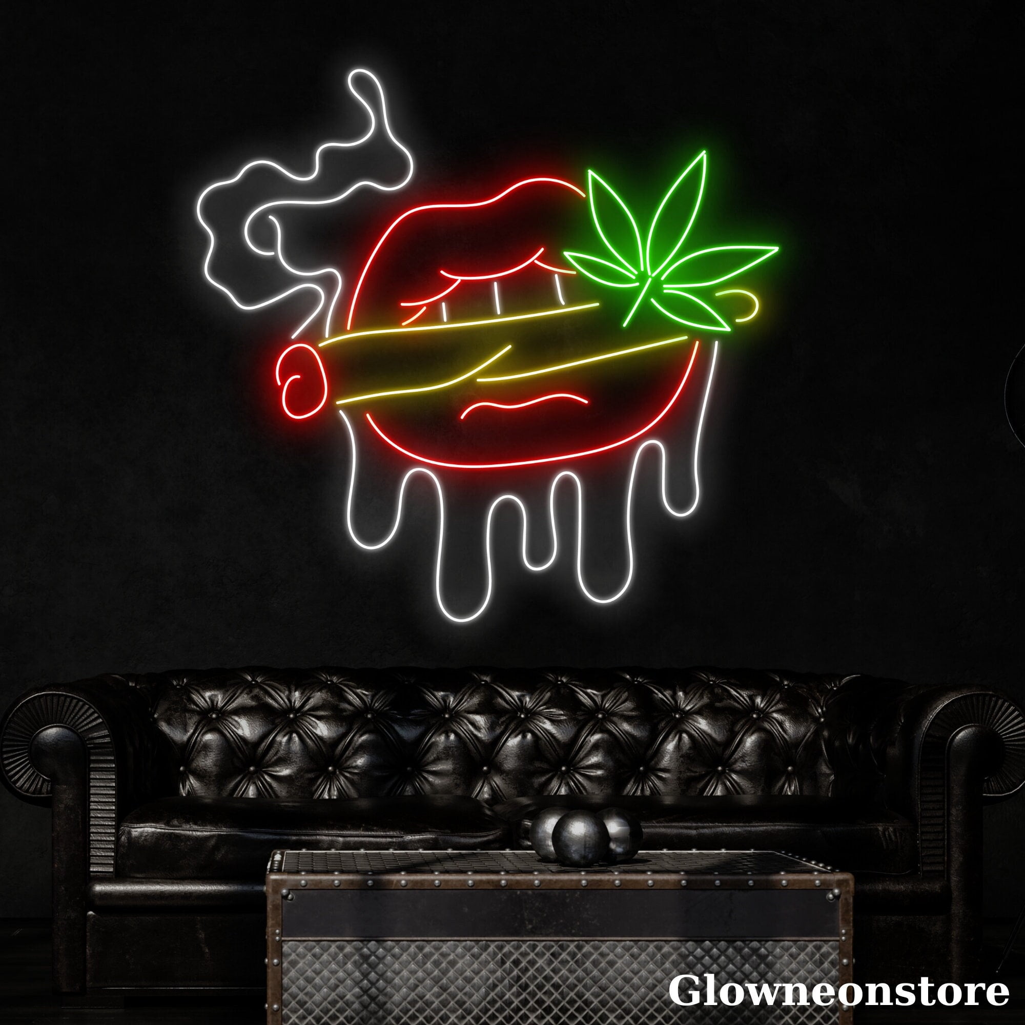 Glowneon Sexy Lips Neon Sign Green Leaf Led Sign Coffee Shop Decor
