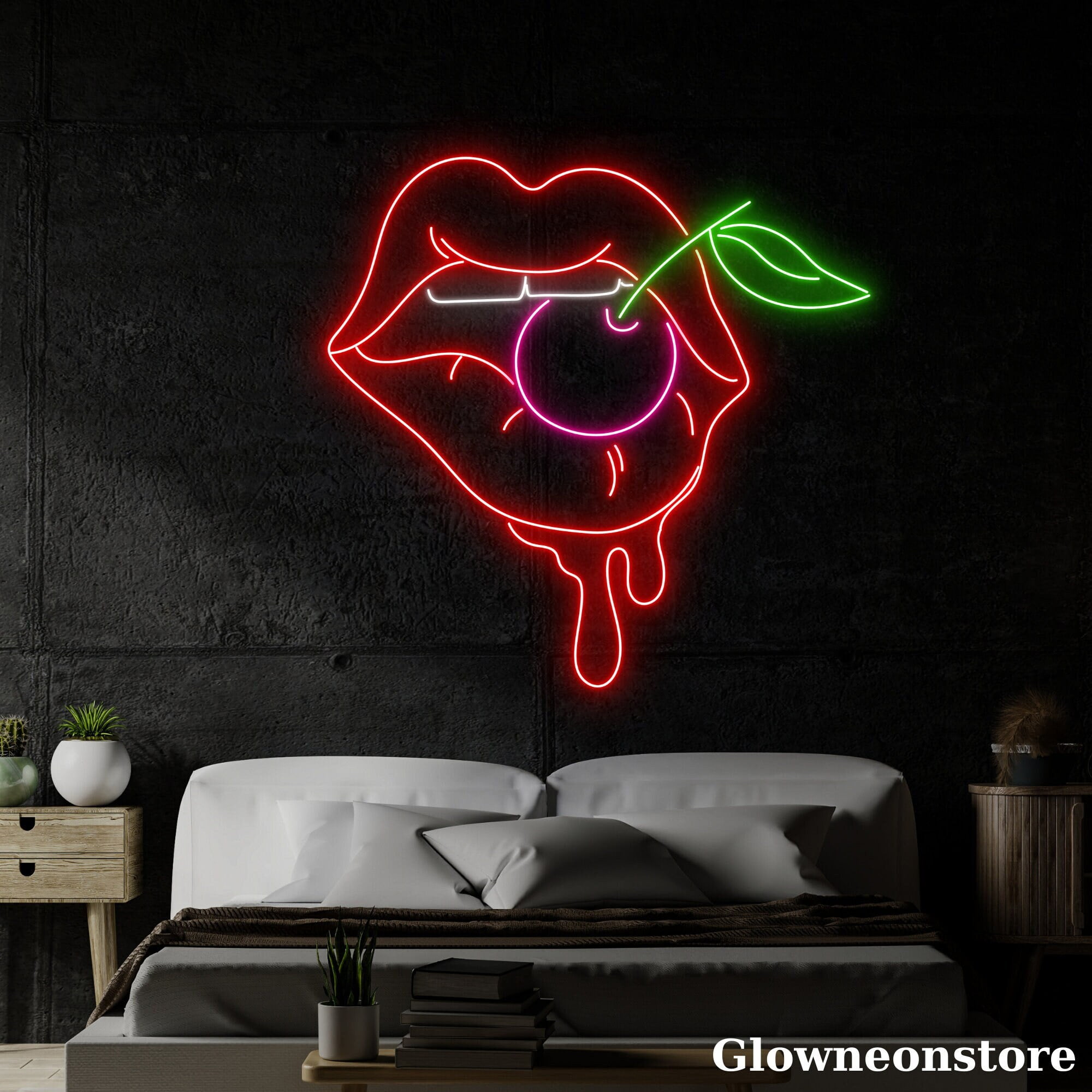Glowneon Sexy Lips Neon Sign Sexy Mouth Led Sign Cherry Neon Light Fruit Shop Decor