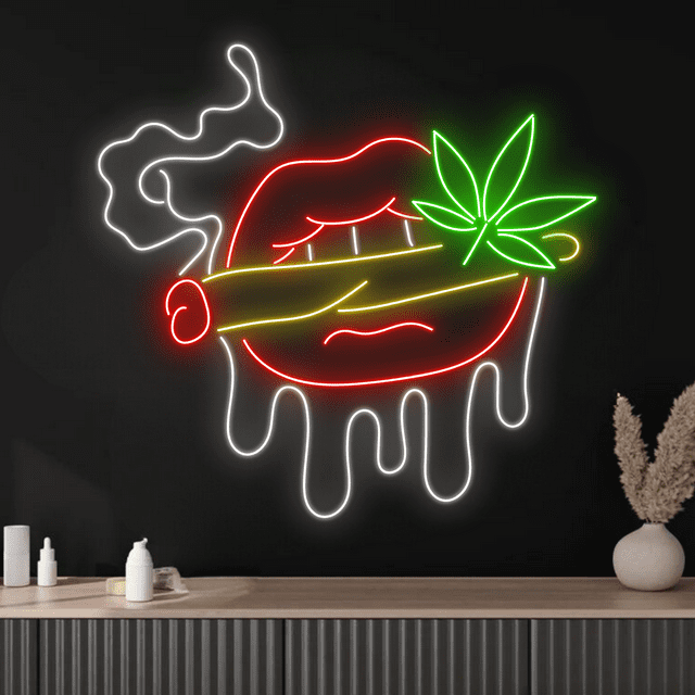 Glowneon Sexy Lips Smoking Neon Signs Abstract Art Lights Decor Bar