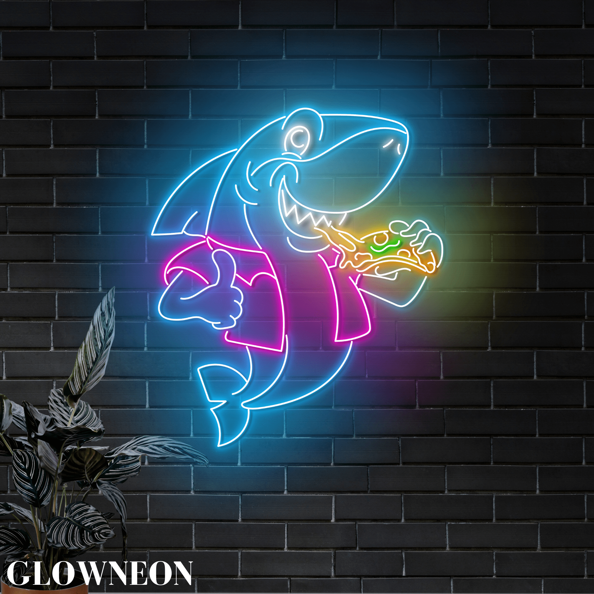Glowneon Shark Eat Pizza Led Wall Decor, Pizza Restaurant Neon Lights ...