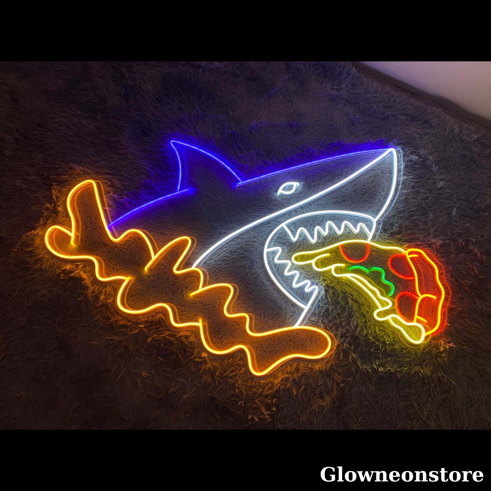 Glowneon Shark Eat Pizza Neon Sign, Pizza Led Sign, Italian Restaurant ...