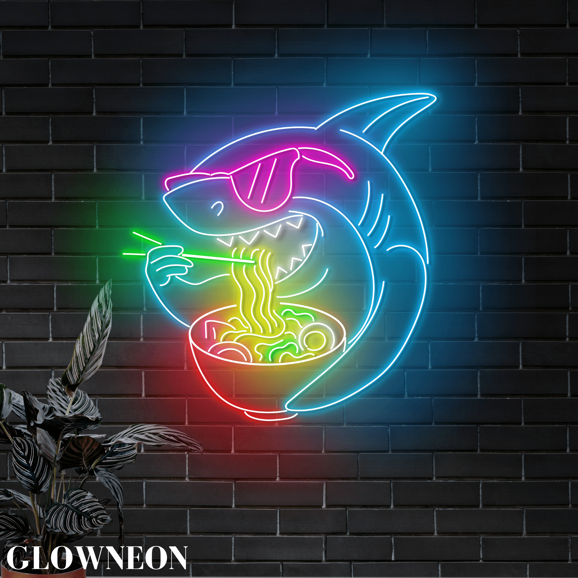 Glowneon Shark Eat Ramen Wall Led Light, Japanese Ramen Shop Wall Art ...