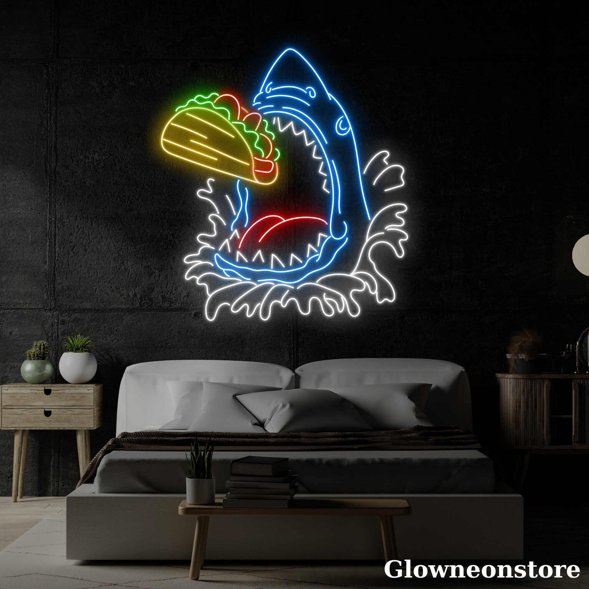 Glowneon Shark Eat Tacos Neon Sign, Tacos And Shark LED Sign, Welcome ...
