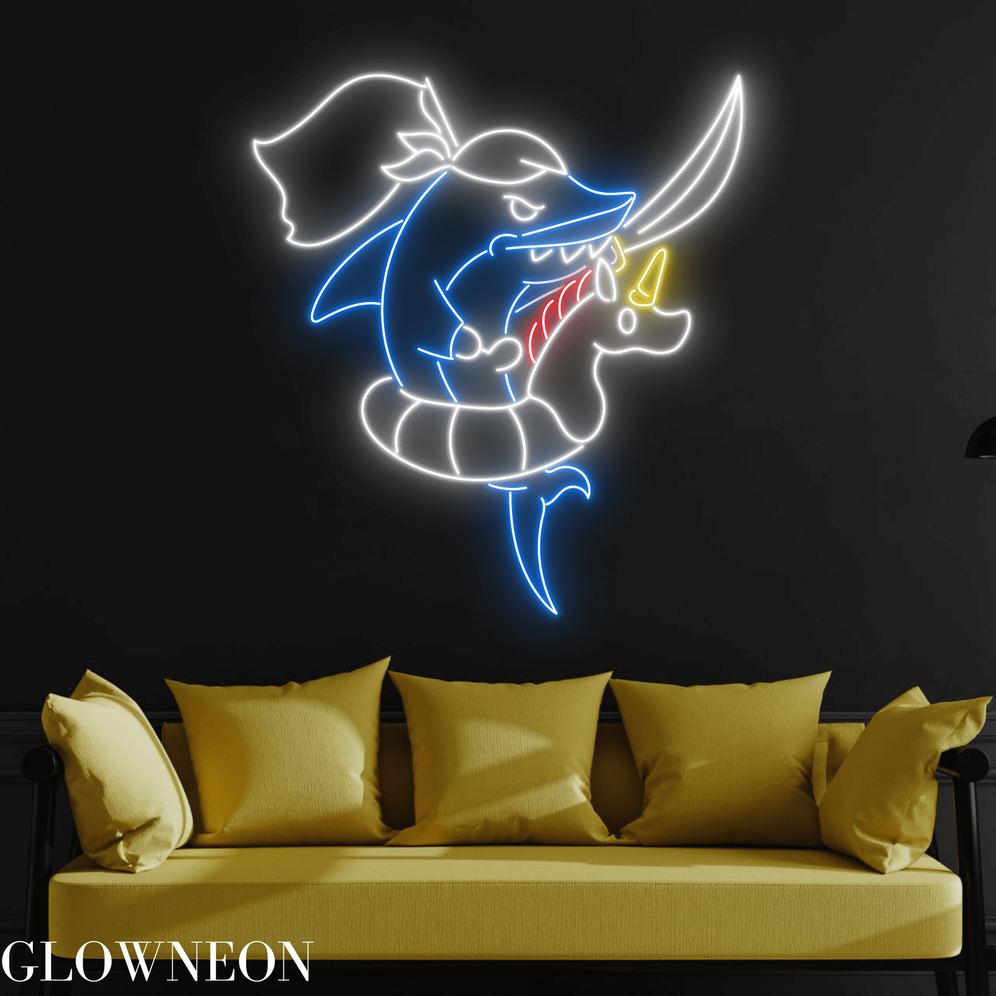 Glowneon Shark Soldier Neon Sign, Shark With Sword Led Sign, Kid Gift ...