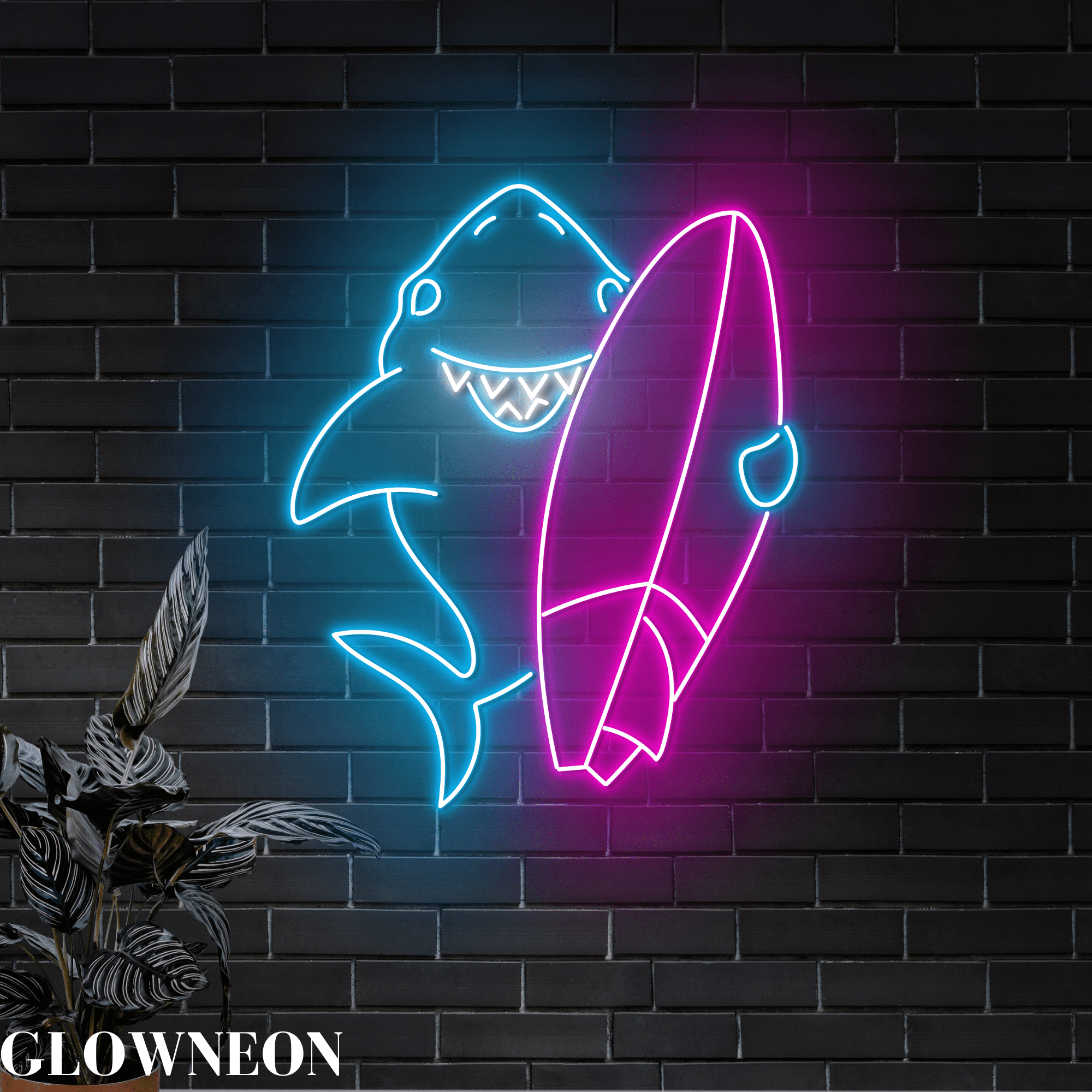 Glowneon Shark Surfing Led Sign, Surfing Shop Sign, Wave Surfing Sign ...