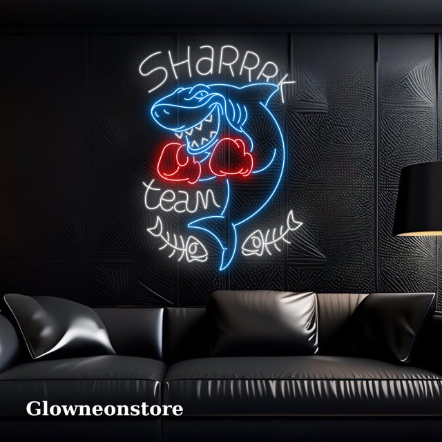 Glowneon Shark Team Neon Sign, Shark Team Led Light, Shark Boxing Neon ...