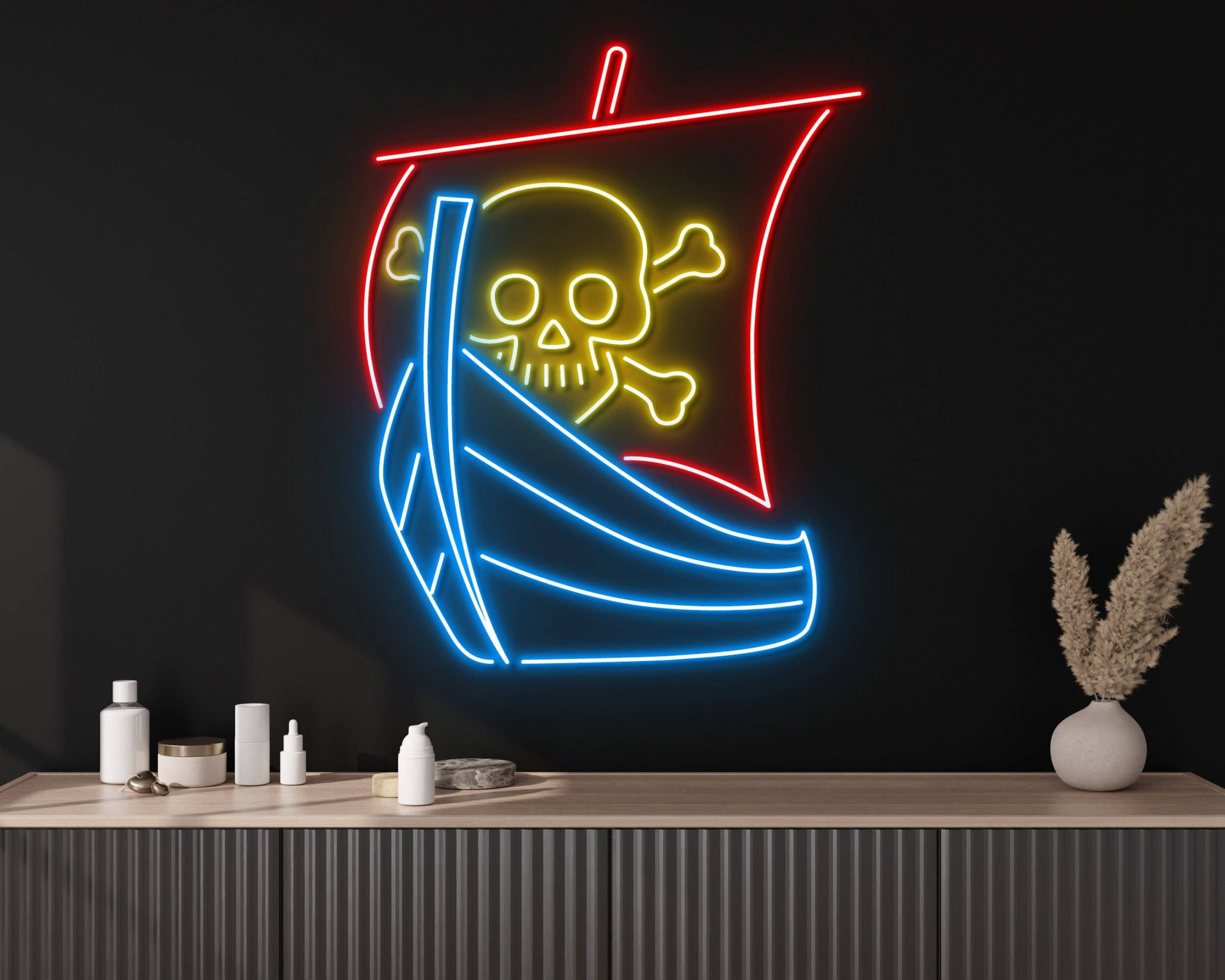 Glowneon Ship Head Skull Pirate Privateer Neon Sign - Walmart.com