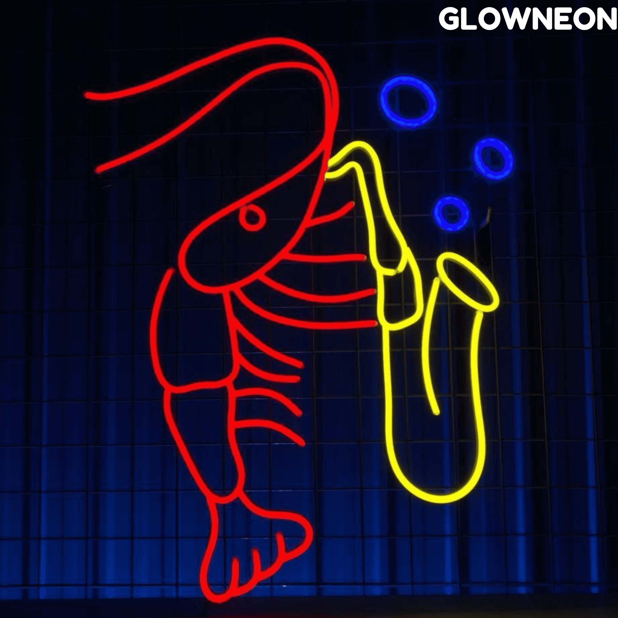 Glowneon Shrimp Blows Trumpet Neon Sign, Shrimp Sea Food Wall Led Art ...