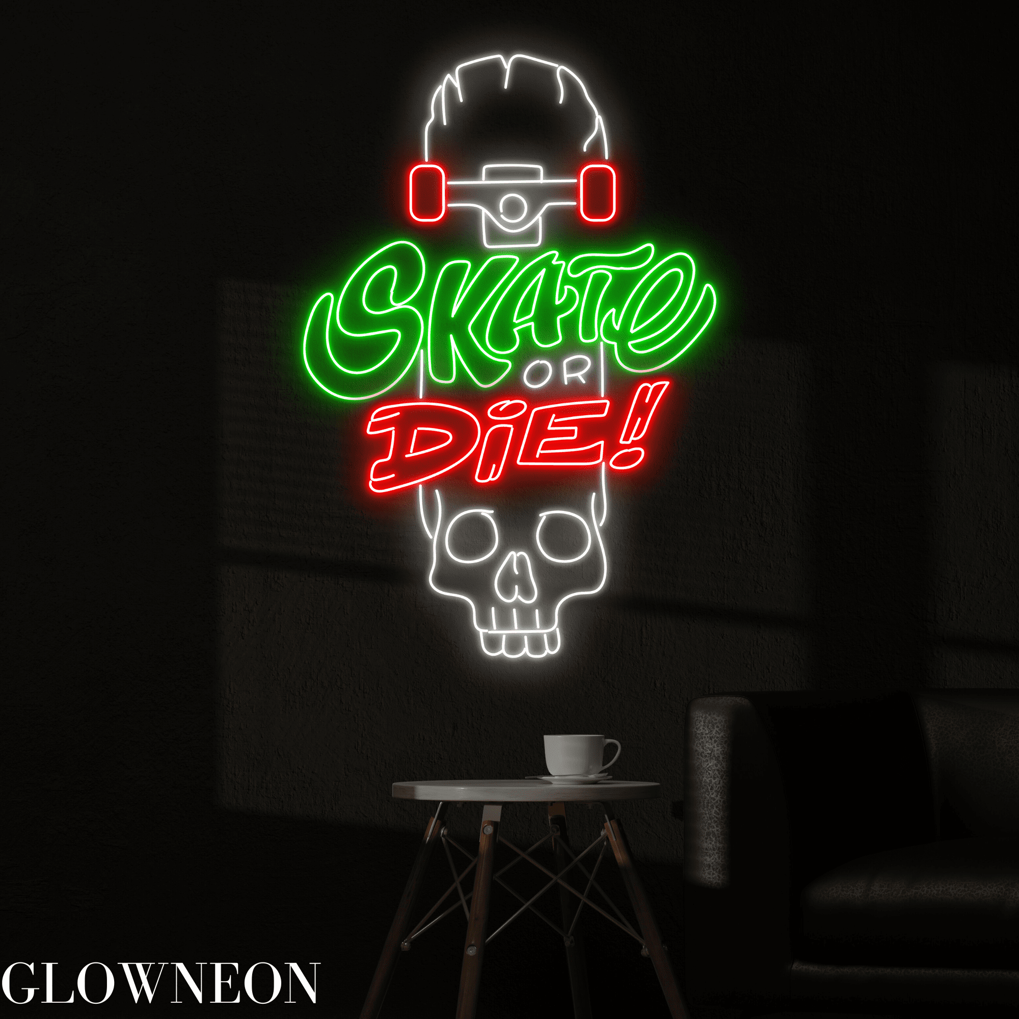 Glowneon Skate Or Die Neon Sign, Skateboard Led Sign, Skate Club Art ...