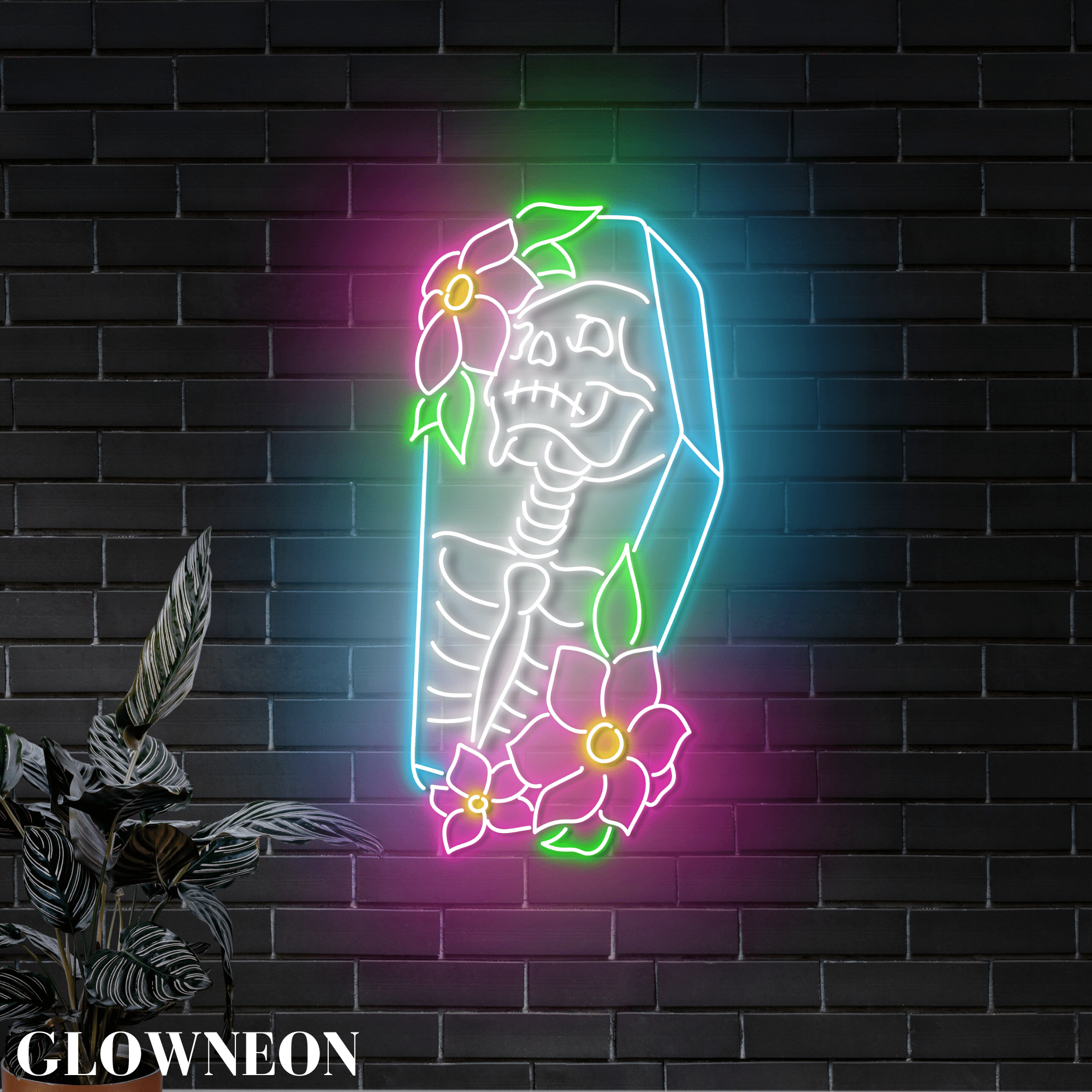 Glowneon Skeleton Coffin Neon Signs, Mexican Day Of The Dead Wall Art ...