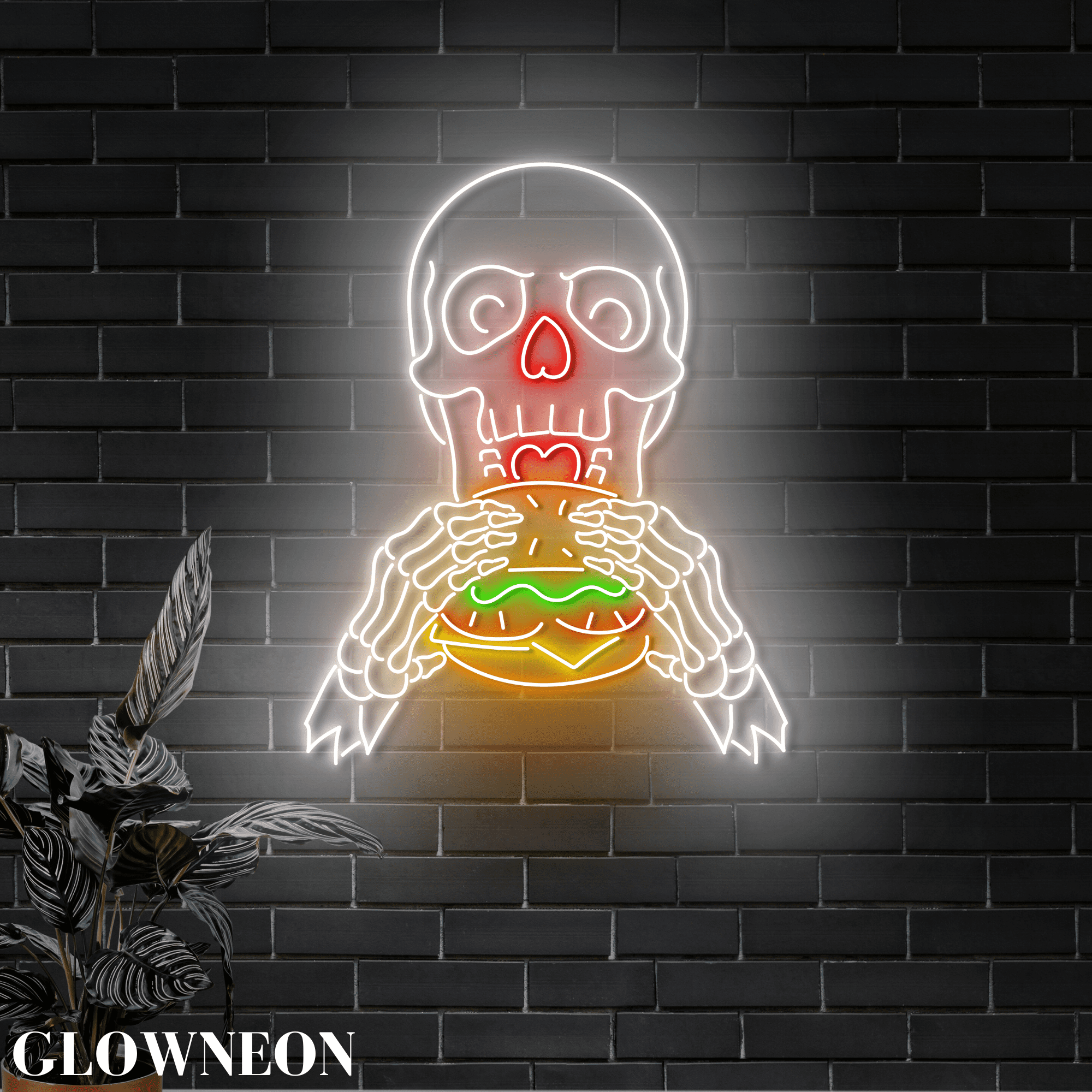 Glowneon Skeleton Eat Burger Neon Sign, Fast Food Hamburger Shop Sign ...
