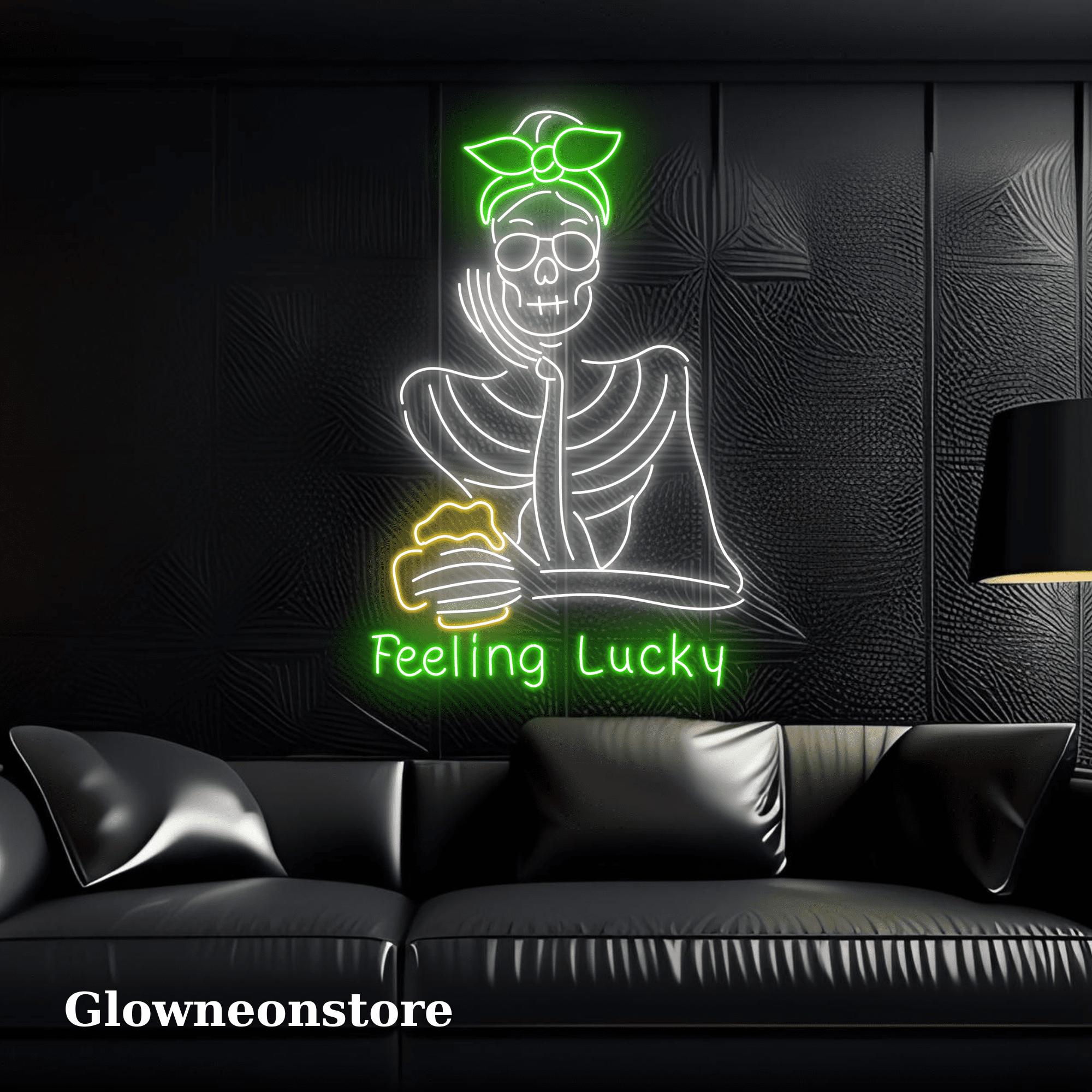 Glowneon Skeleton Feeling Lucky Neon Sign, Skeleton Patrick's Day Led ...